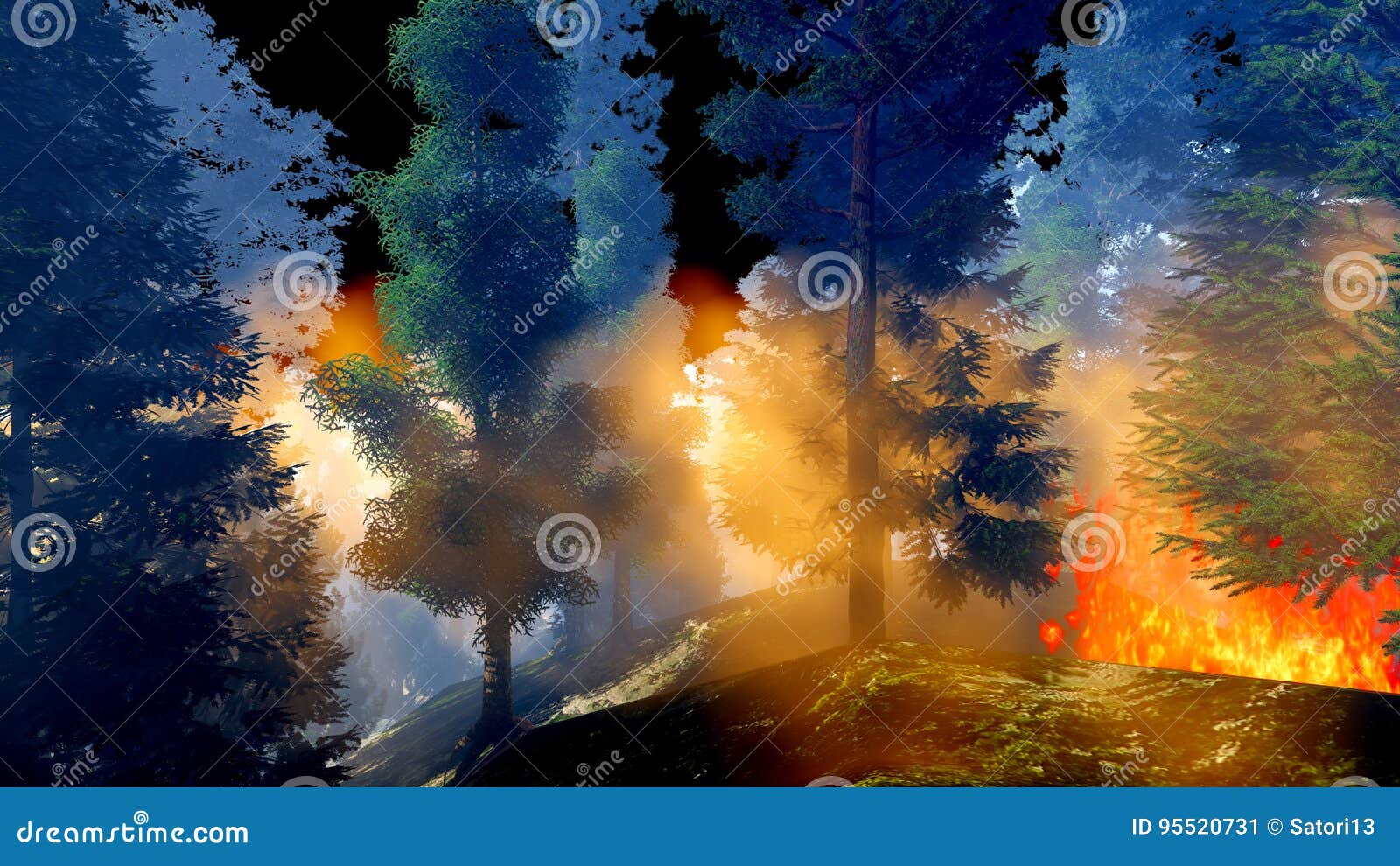 Disaster with Fire in the Forest 3d Rendering Stock Illustration ...