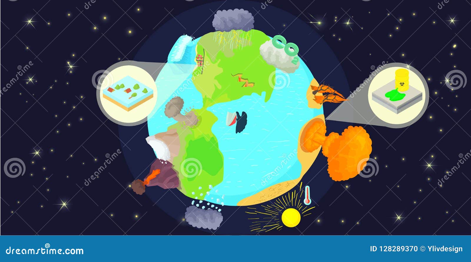 Disaster Globe Horizontal Banner, Cartoon Style Stock Illustration ...