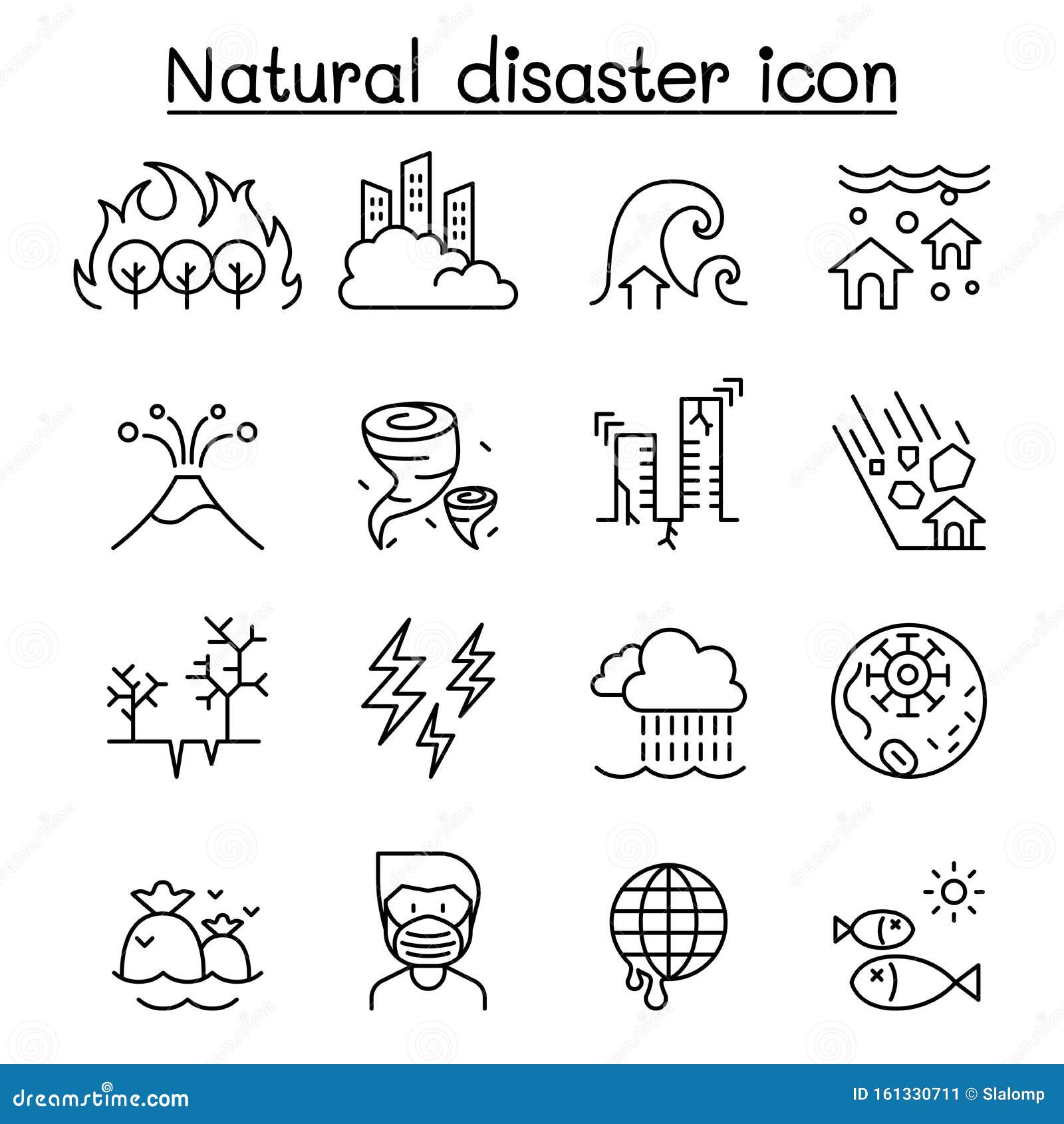 Disaster Icon Set in Thin Line Style Stock Vector - Illustration of ...