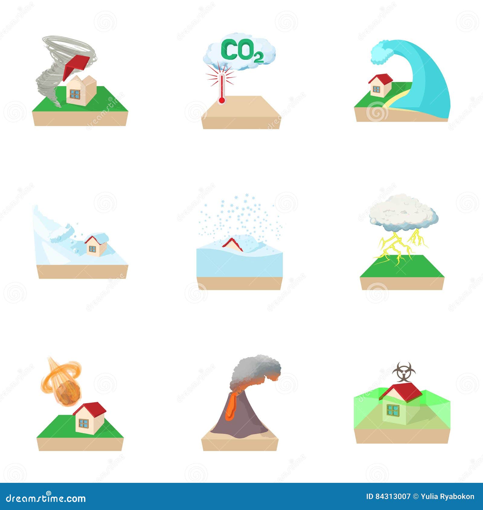 Disaster Icons Set, Cartoon Style Stock Vector - Illustration of ...