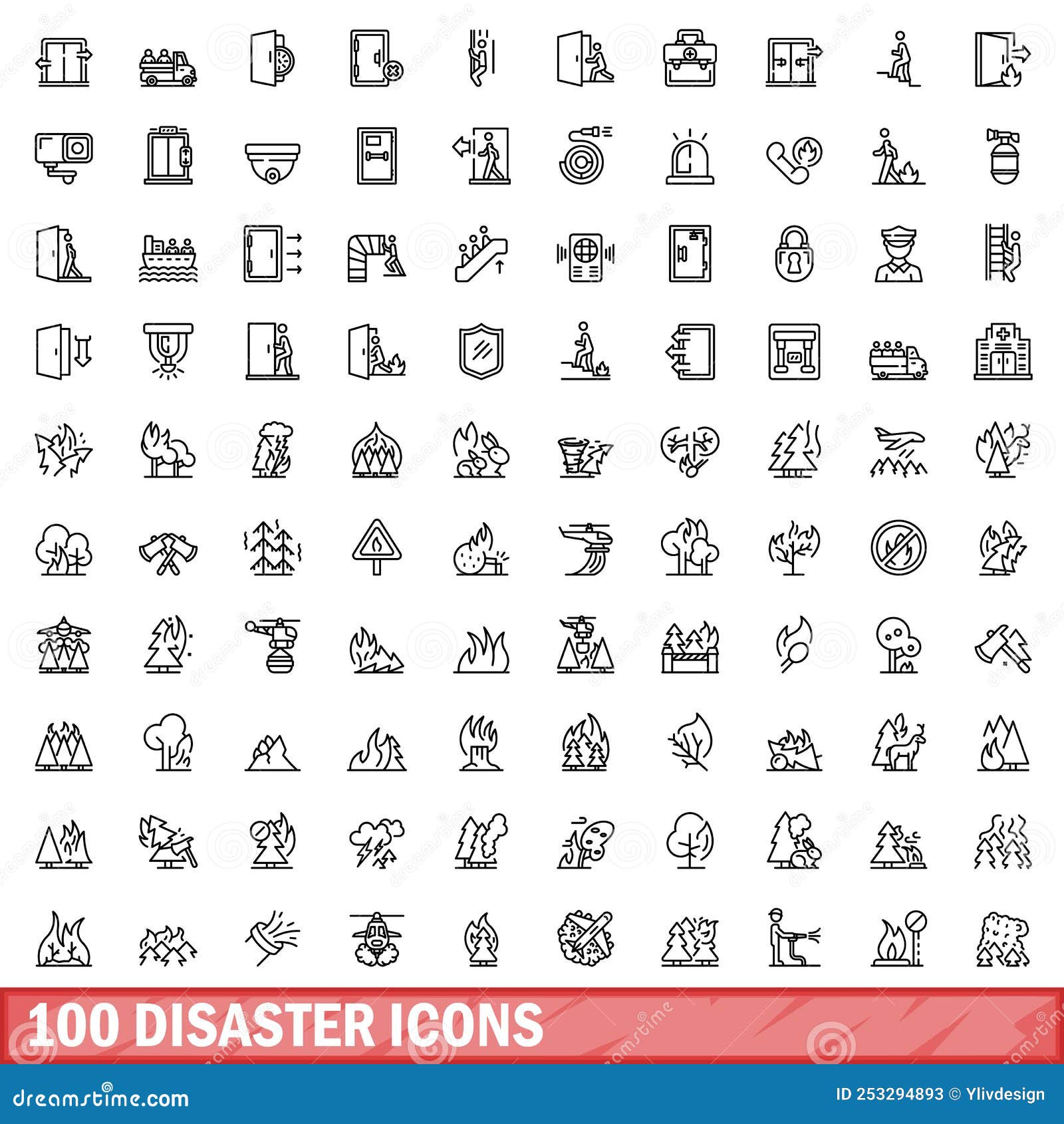 100 Disaster Icons Set, Outline Style Stock Vector - Illustration of ...