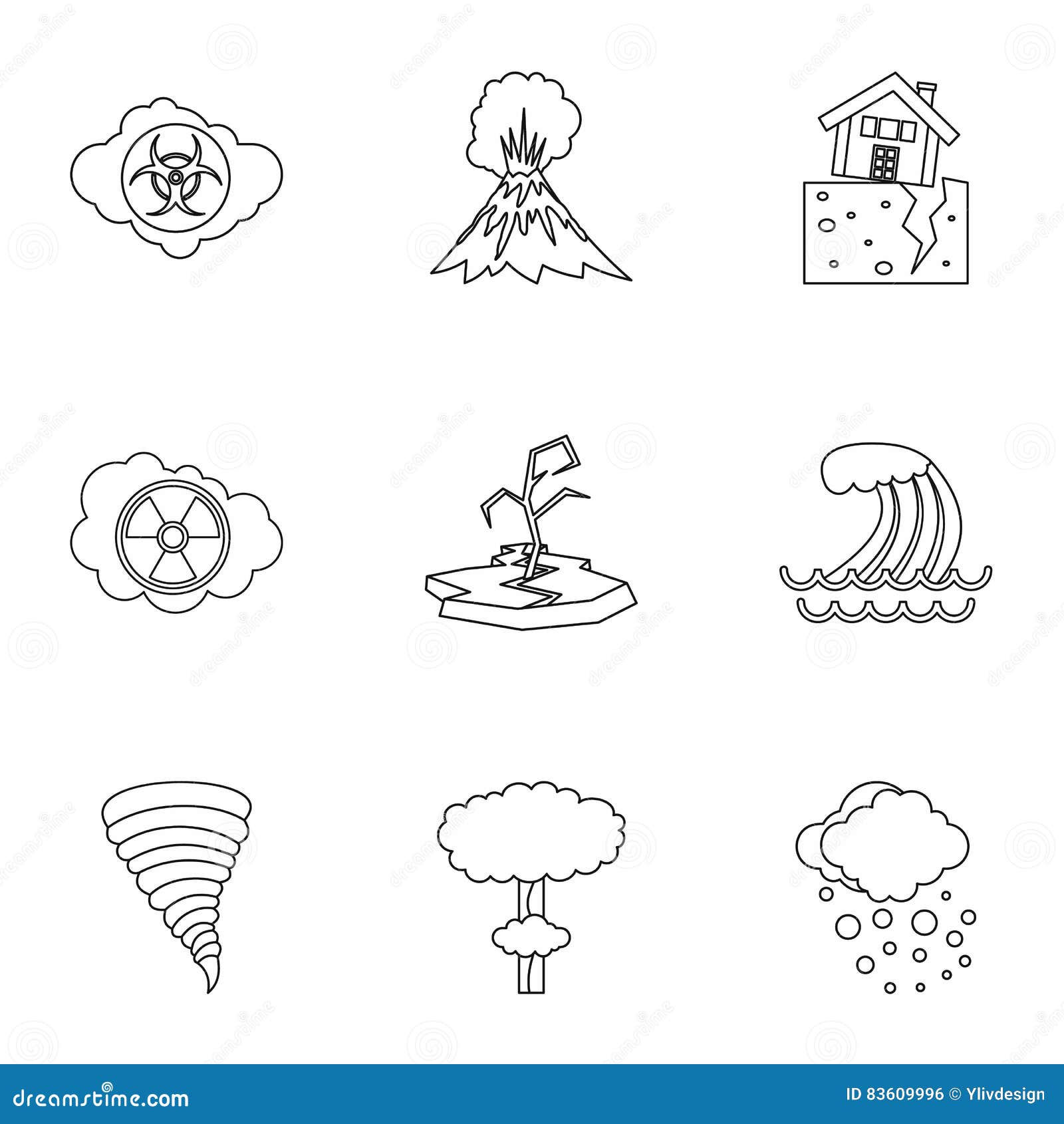 Disaster Icons Set, Outline Style Stock Vector - Illustration of clouds ...