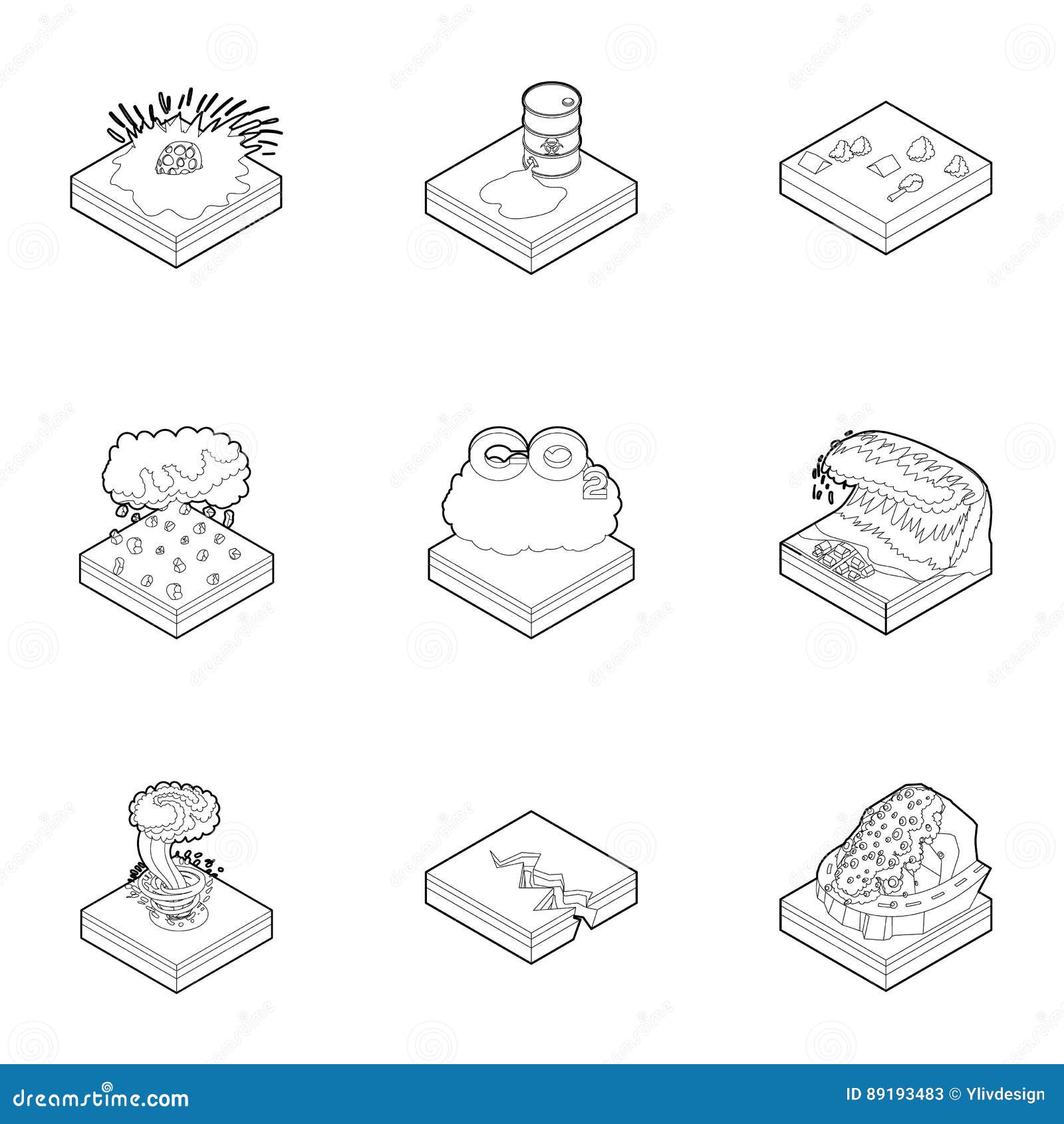 Disaster Icons Set, Outline Style Stock Vector - Illustration of cliff ...