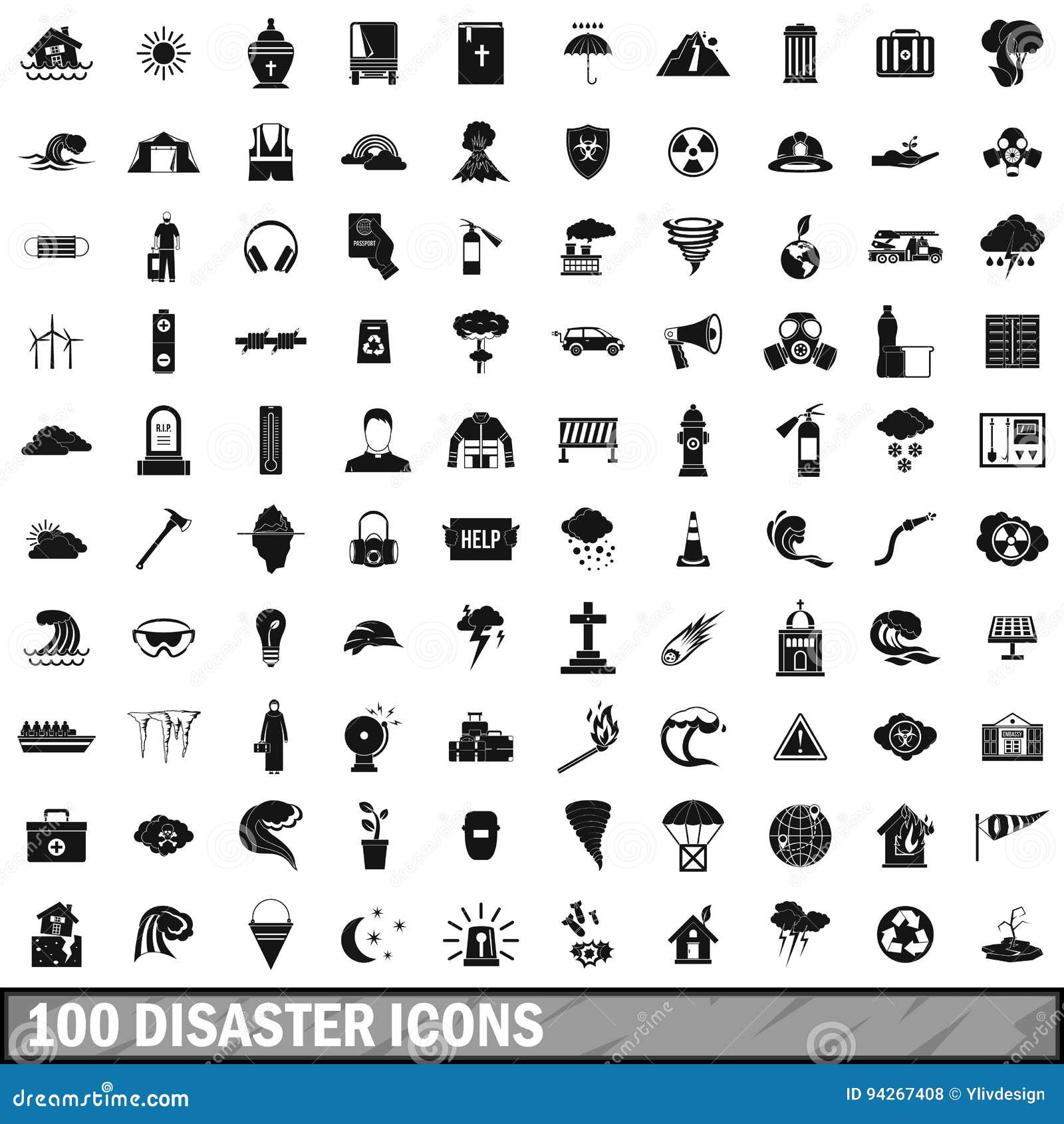 100 Disaster Icons Set, Simple Style Stock Vector - Illustration of ...