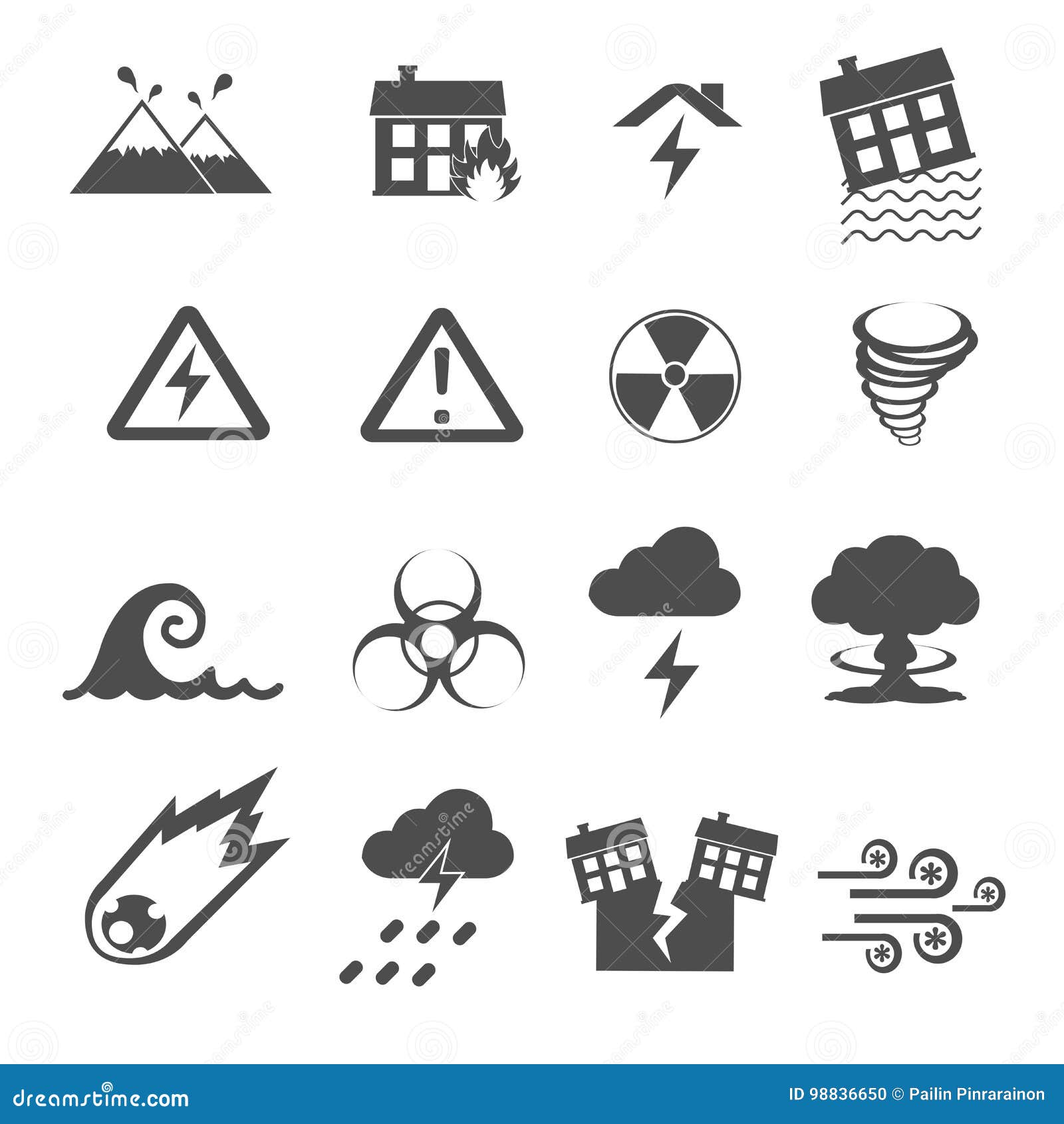 Disaster icons set stock illustration. Illustration of erupting - 98836650
