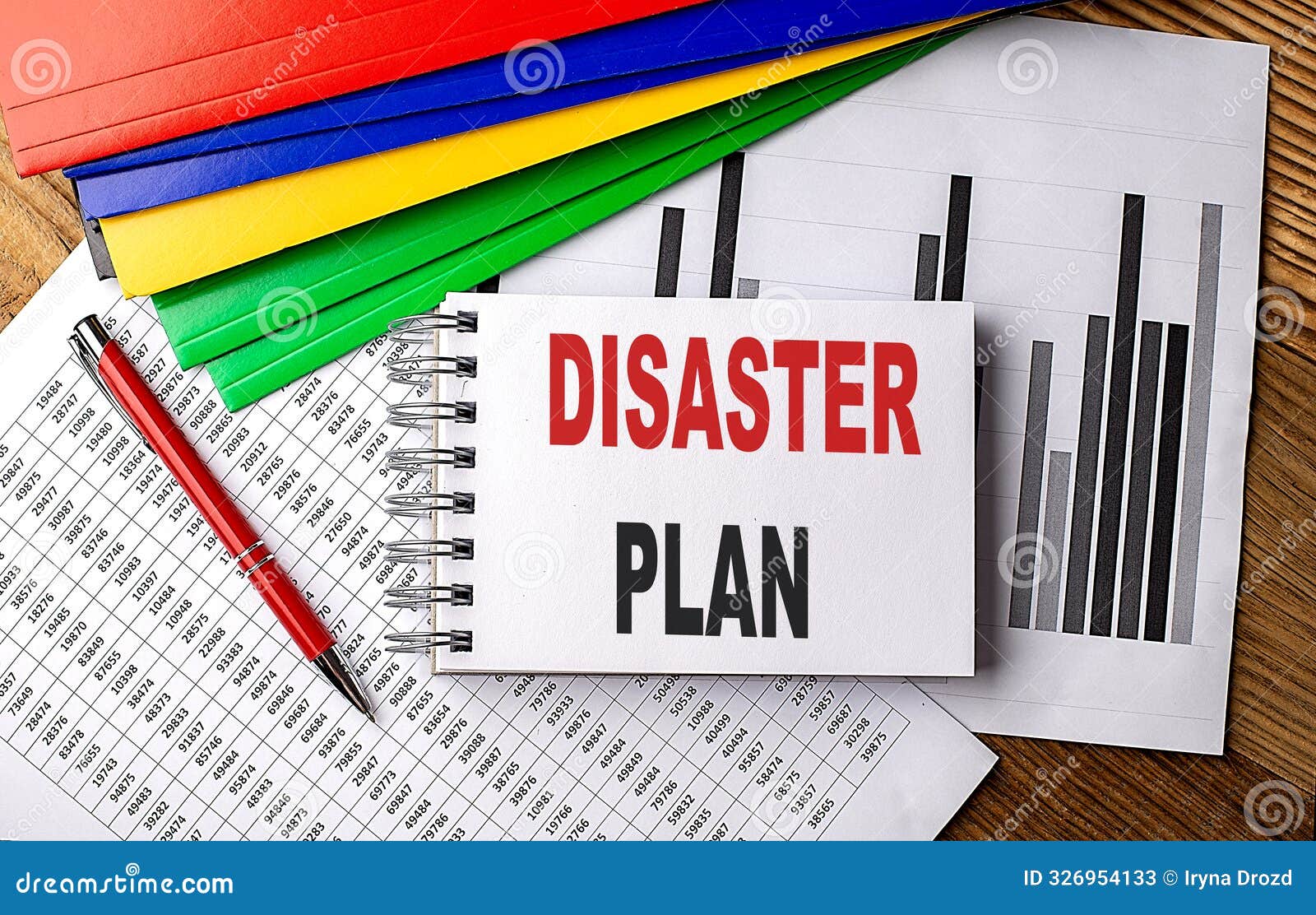 DISASTER PLAN Text on Notebook with Folder on Chart Stock Image - Image ...