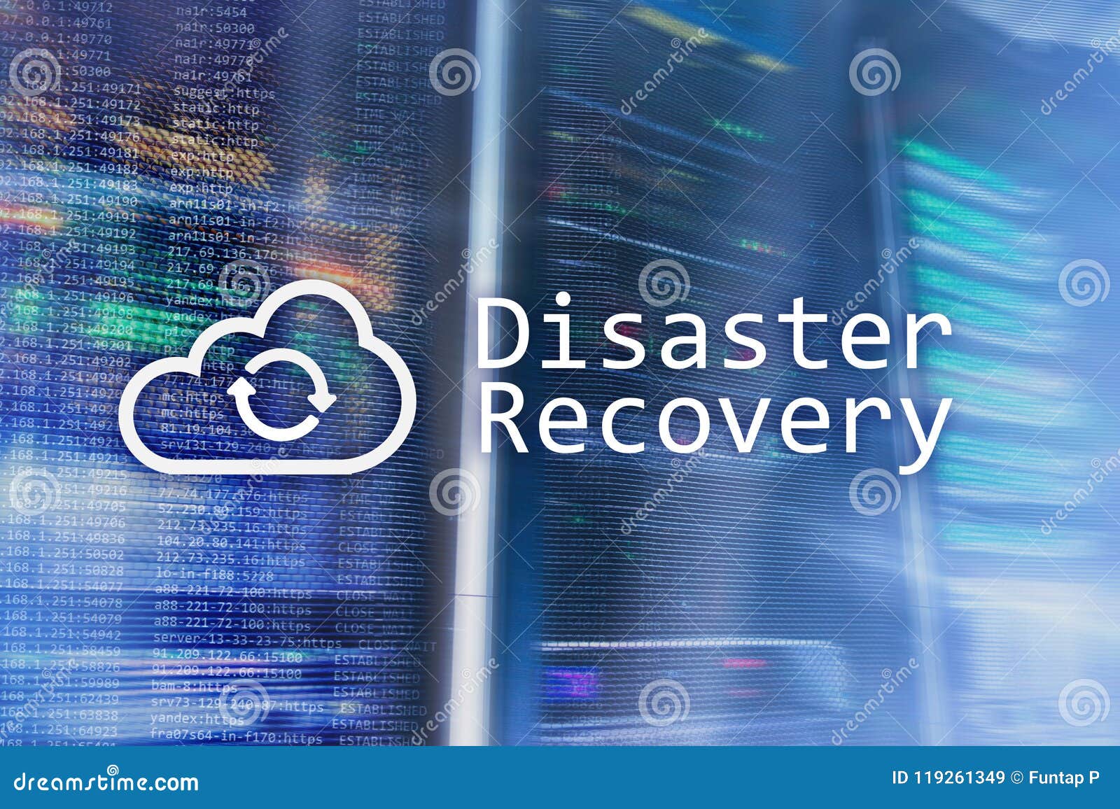 DIsaster Recovery. Data Loss Prevention. Server Room On Background ...