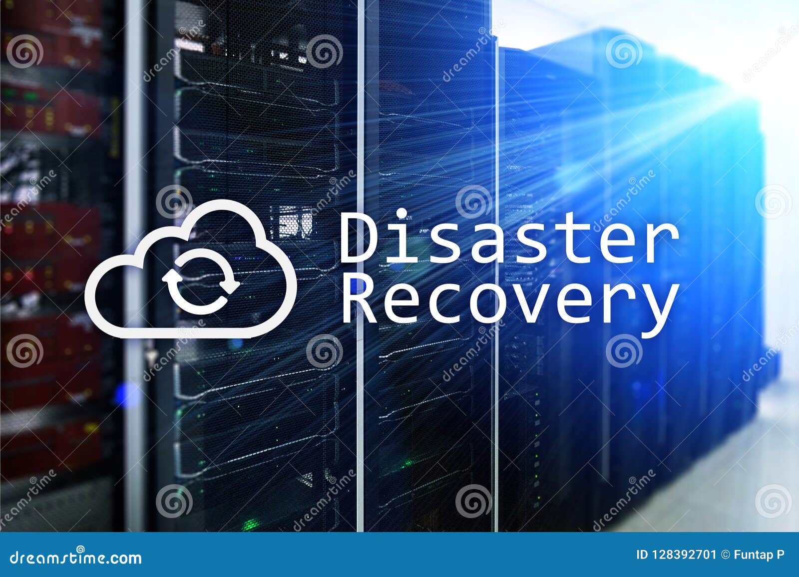 DIsaster Recovery.Data Loss Prevention. Server Room on Background ...