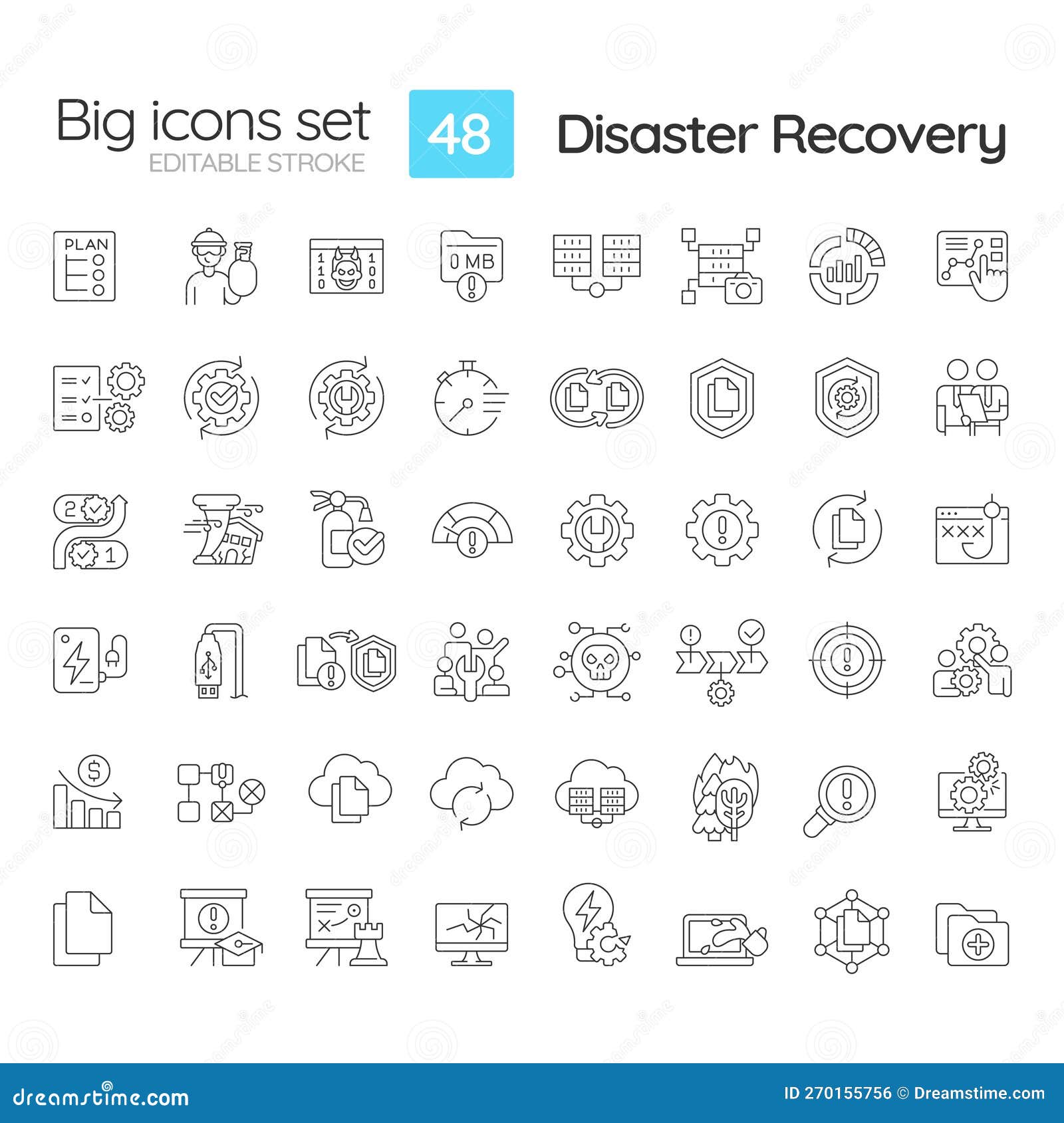Disaster Recovery Linear Icons Set Stock Illustration - Illustration of ...
