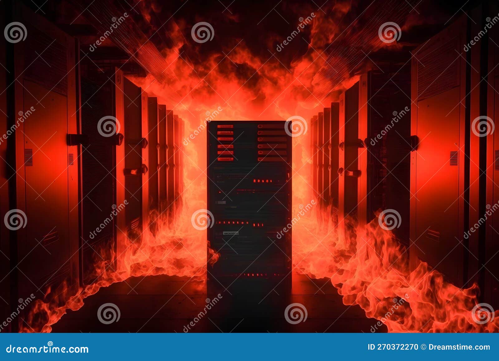 Disaster in Server Room or Data Center Storage Room on Fire Burning ...