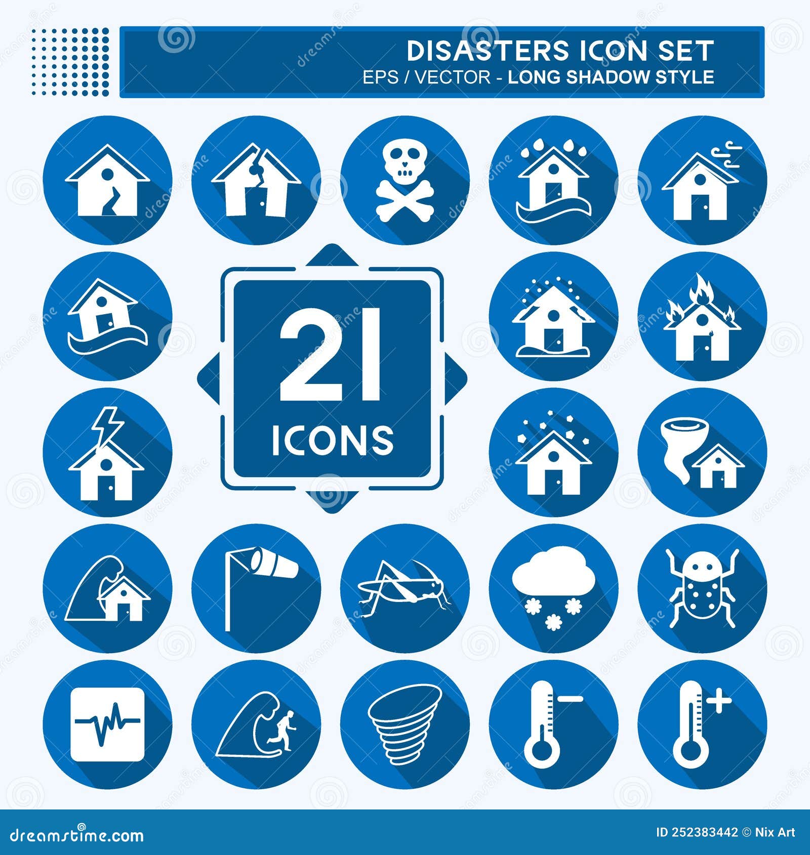 Disasters Icon Set. Suitable for Nature Symbol. Long Shadow Style ...