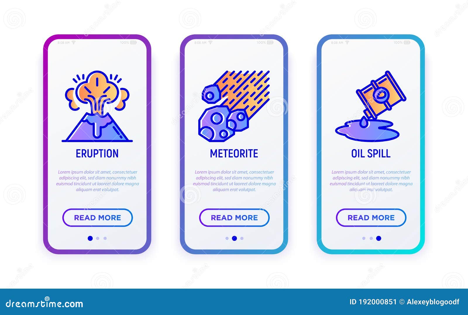 Disasters Thin Line Icons Set: Eruption, Meteorite, Oil Spill. Vector ...