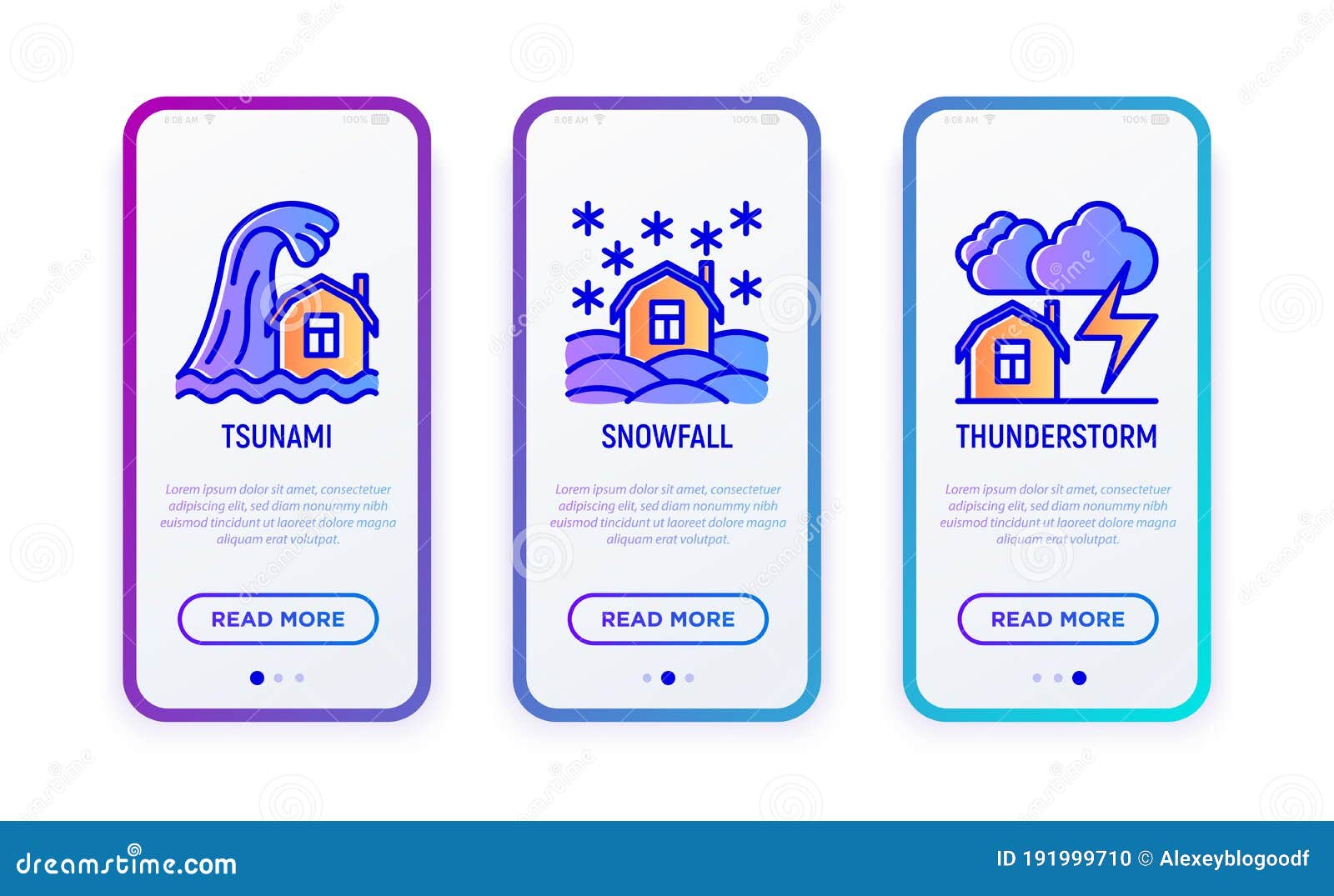 Disasters Thin Line Icons Set: Tsunami, Snowfall, Thunderstorm. Vector ...