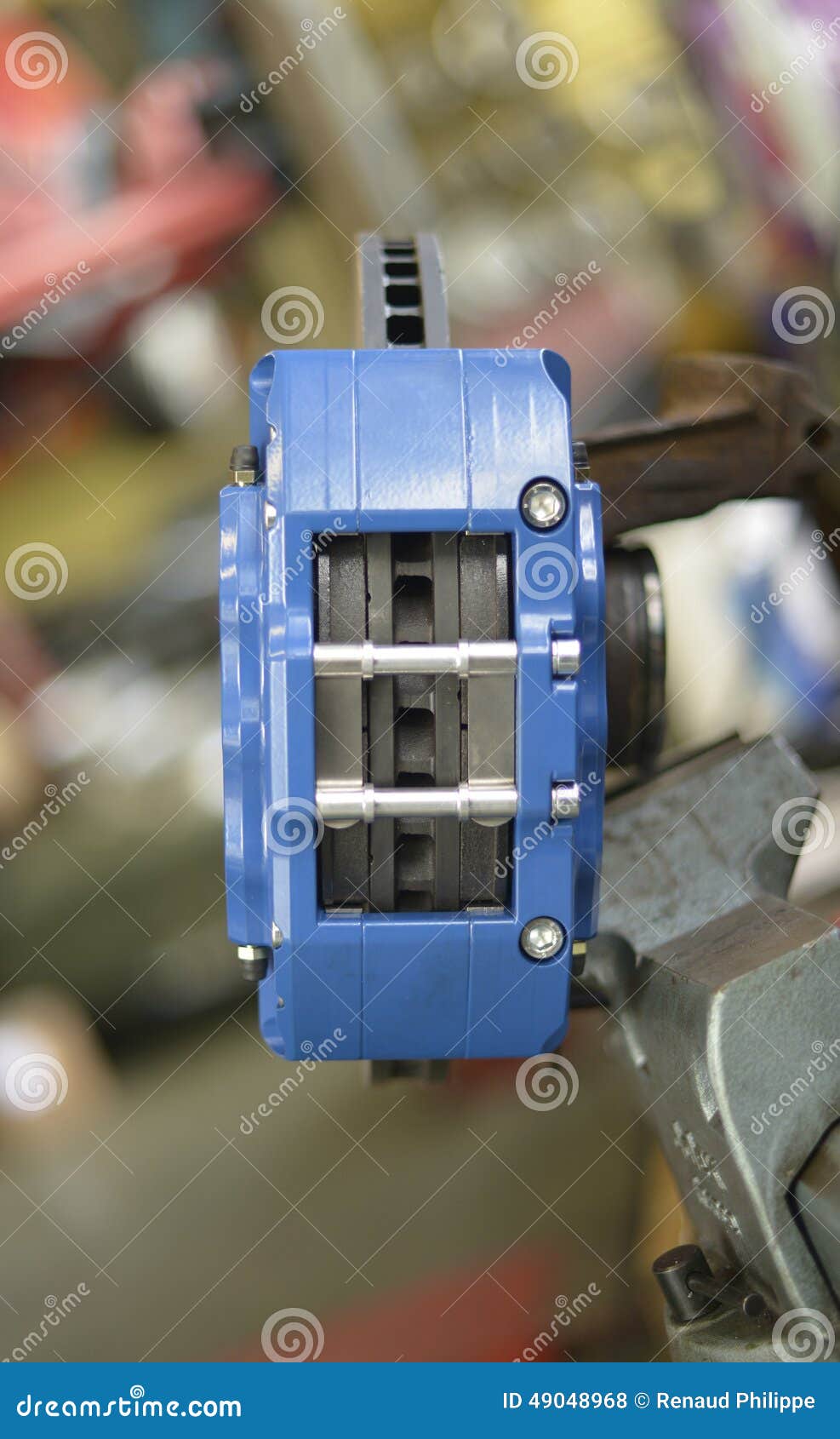 Disc and blue brake pads stock photo. Image of assembly - 49048968