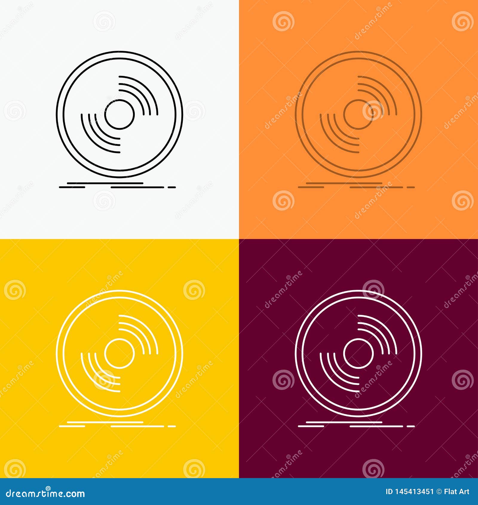 Disc, Dj, Phonograph, Record, Vinyl Icon Over Various Background. Line ...