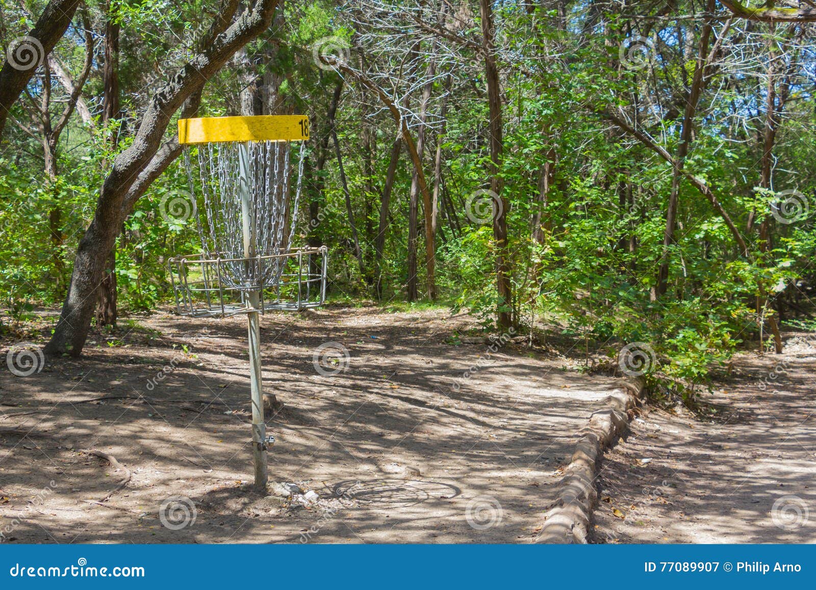 Disc golf basket and trees stock image. Image of leisure - 77089907