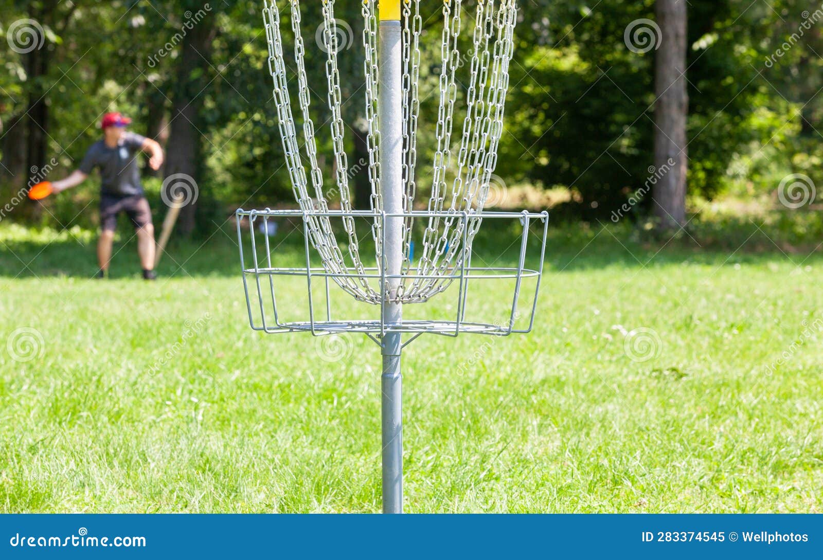 Disc Golf Player Throwing a Flying Disc in the Park Stock Image - Image ...