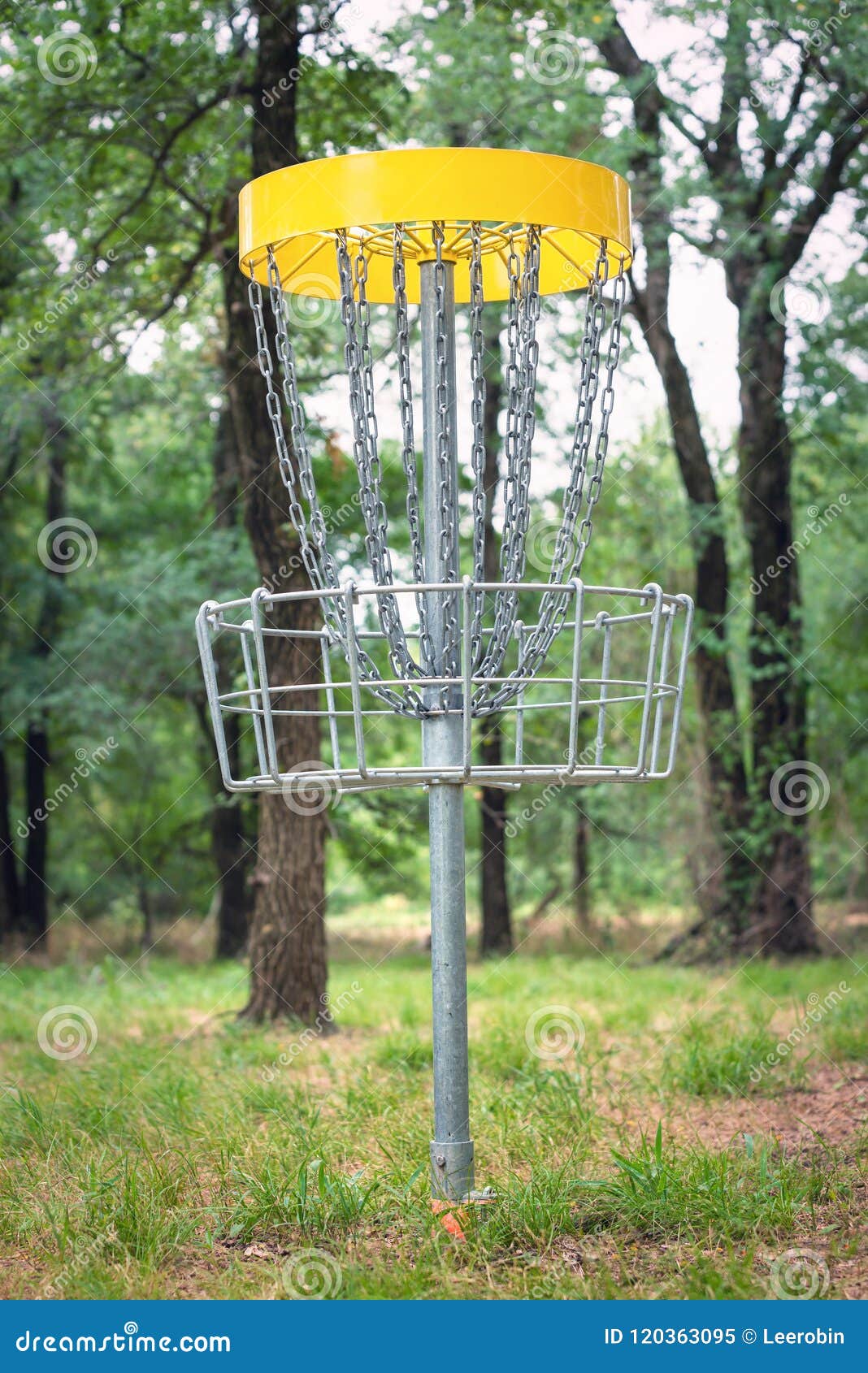 Disc Golf Target Basket in Wooded Park Stock Image - Image of disc ...