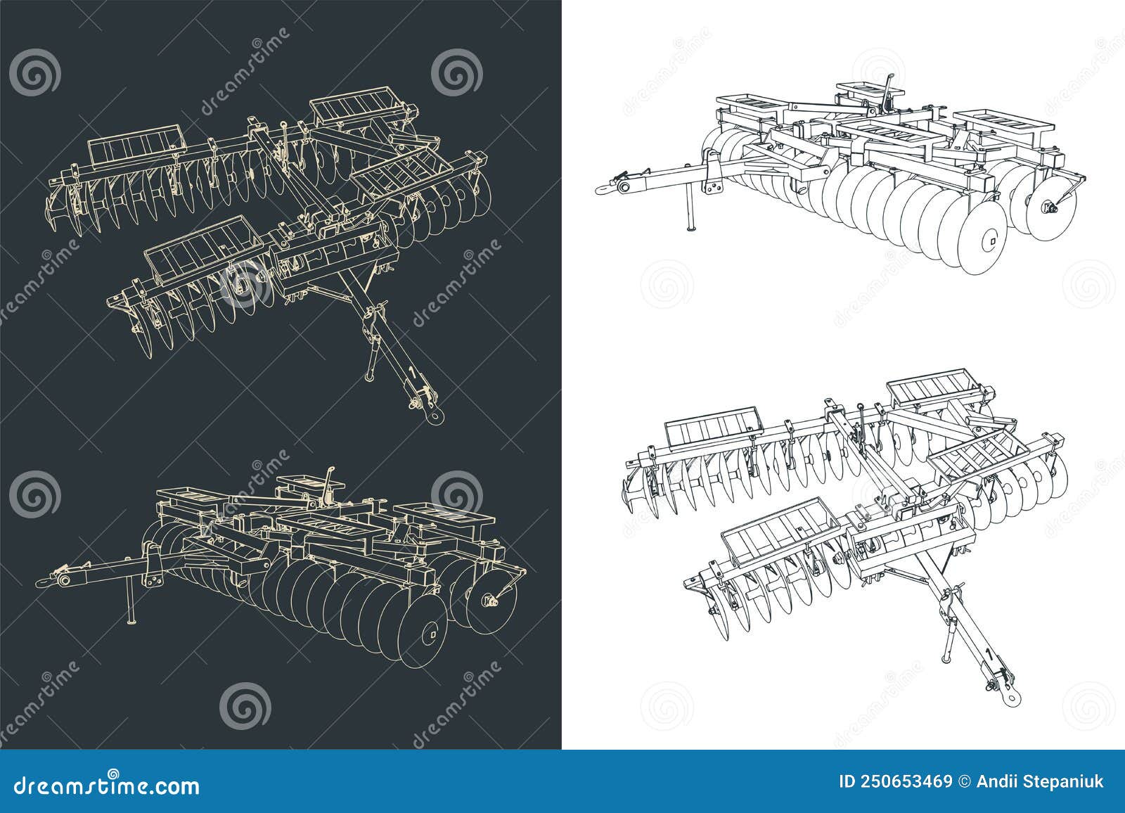 Disc harrow illustrations stock vector. Illustration of earth - 250653469