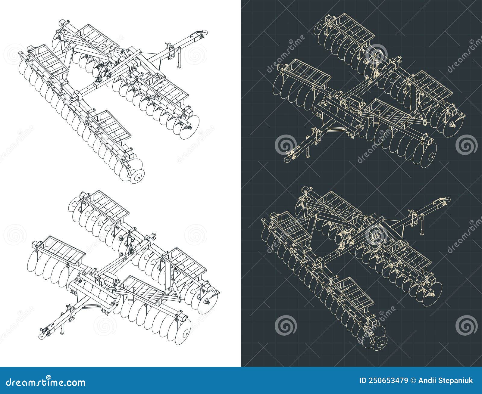 Disc Harrow Isometric Blueprints Stock Vector - Illustration of ...