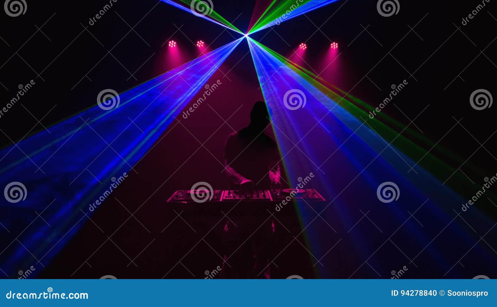 Disc Jockey, DJ, Silhouette on Laser Beams Stock Photo - Image of shiny ...