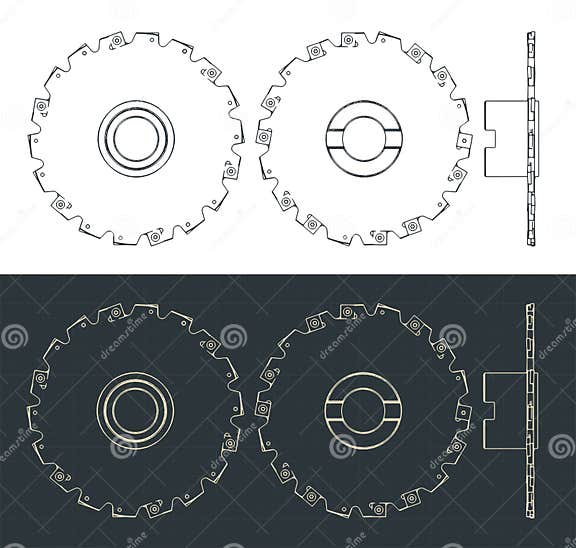 Disc mill cutter drawings stock vector. Illustration of technology ...