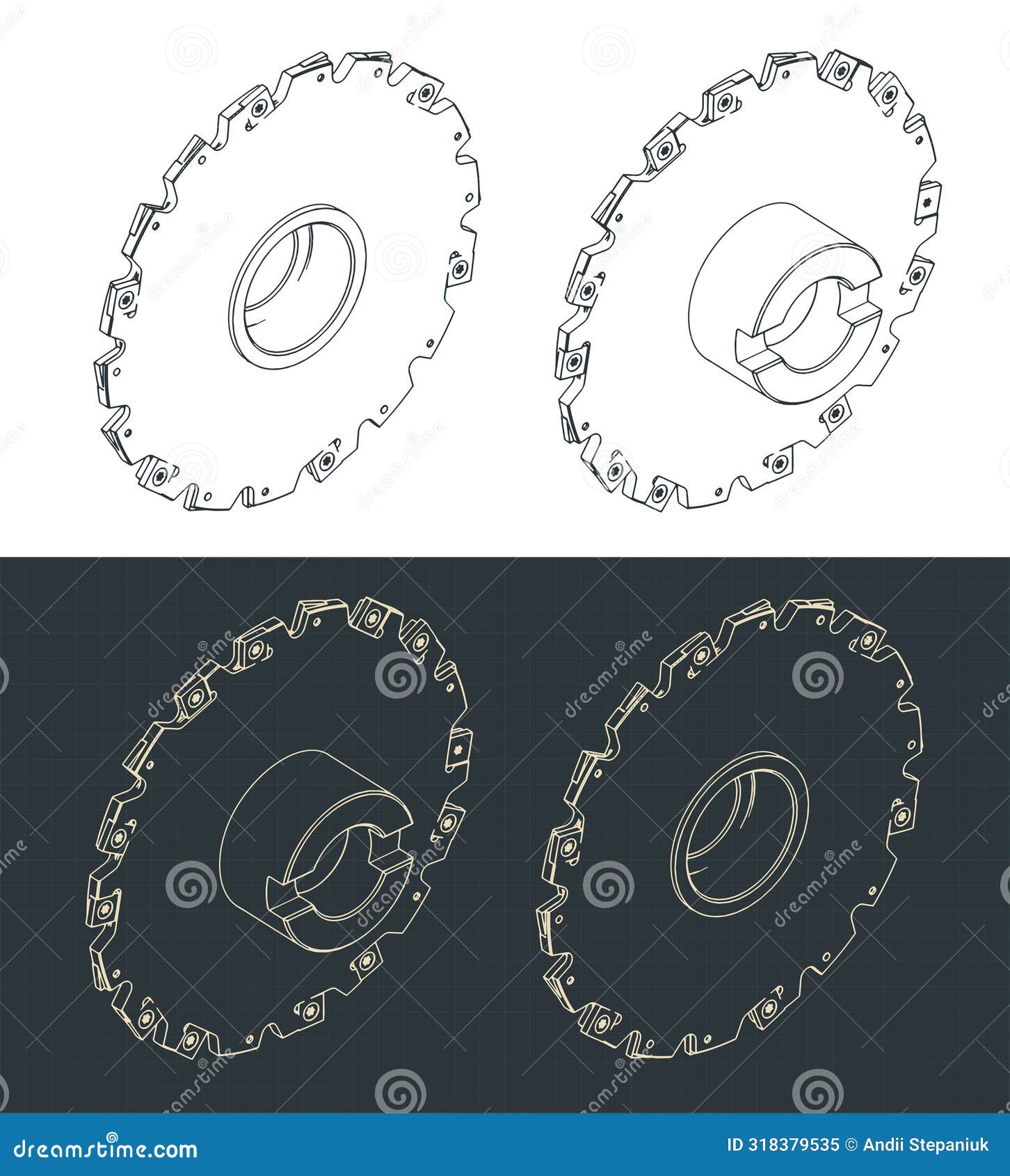 Disc Mill Cutter Isometric Drawings Cartoon Vector | CartoonDealer.com ...