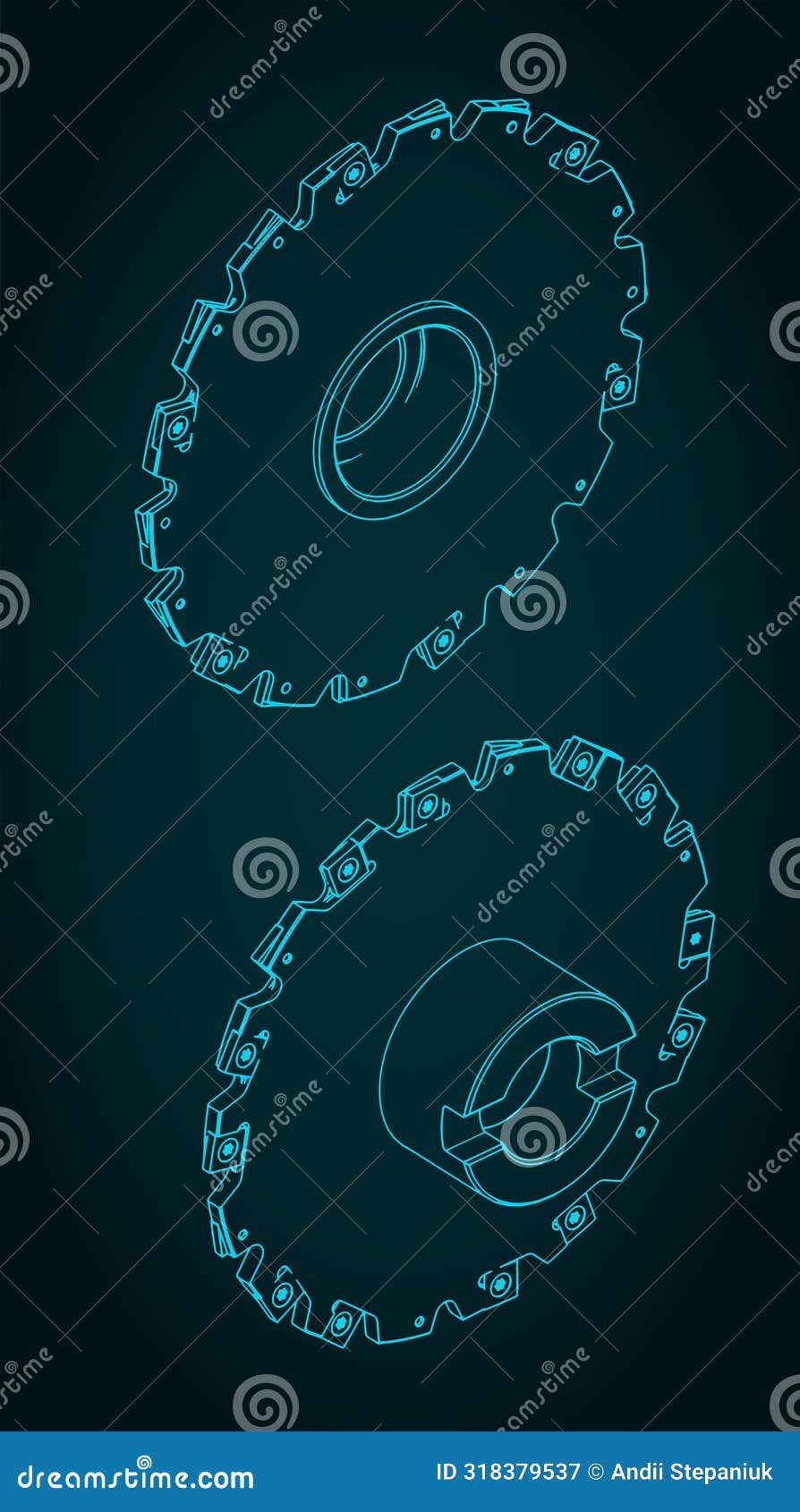 Disc Mill Cutter Isometric Drawings Stock Vector - Illustration of ...