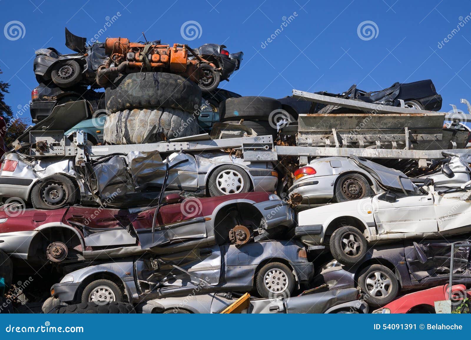 Discarded Cars Stacked at Junk Yard Stock Image - Image of disposal ...