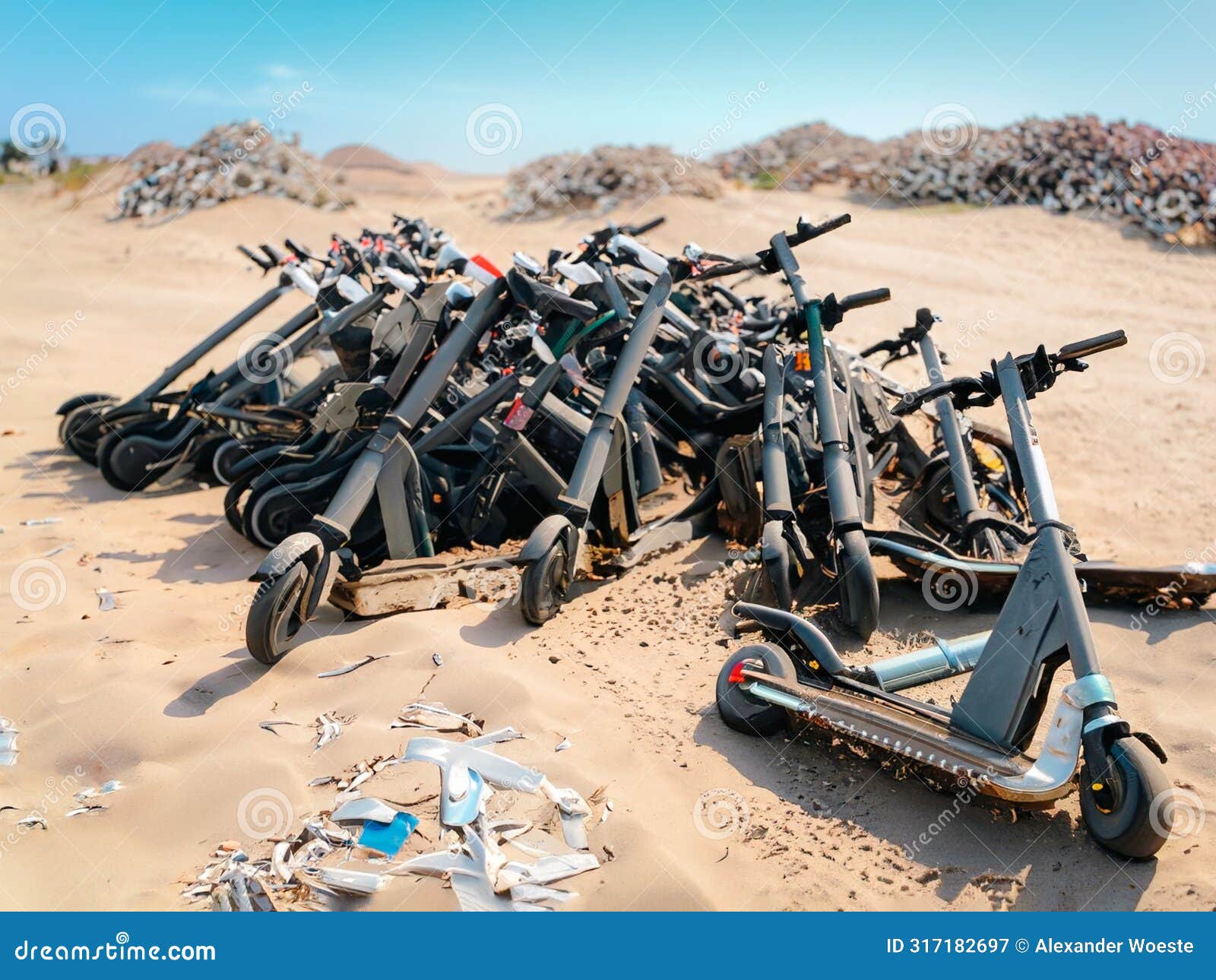 Discarded E-scooters in Landfill Stock Illustration - Illustration of ...