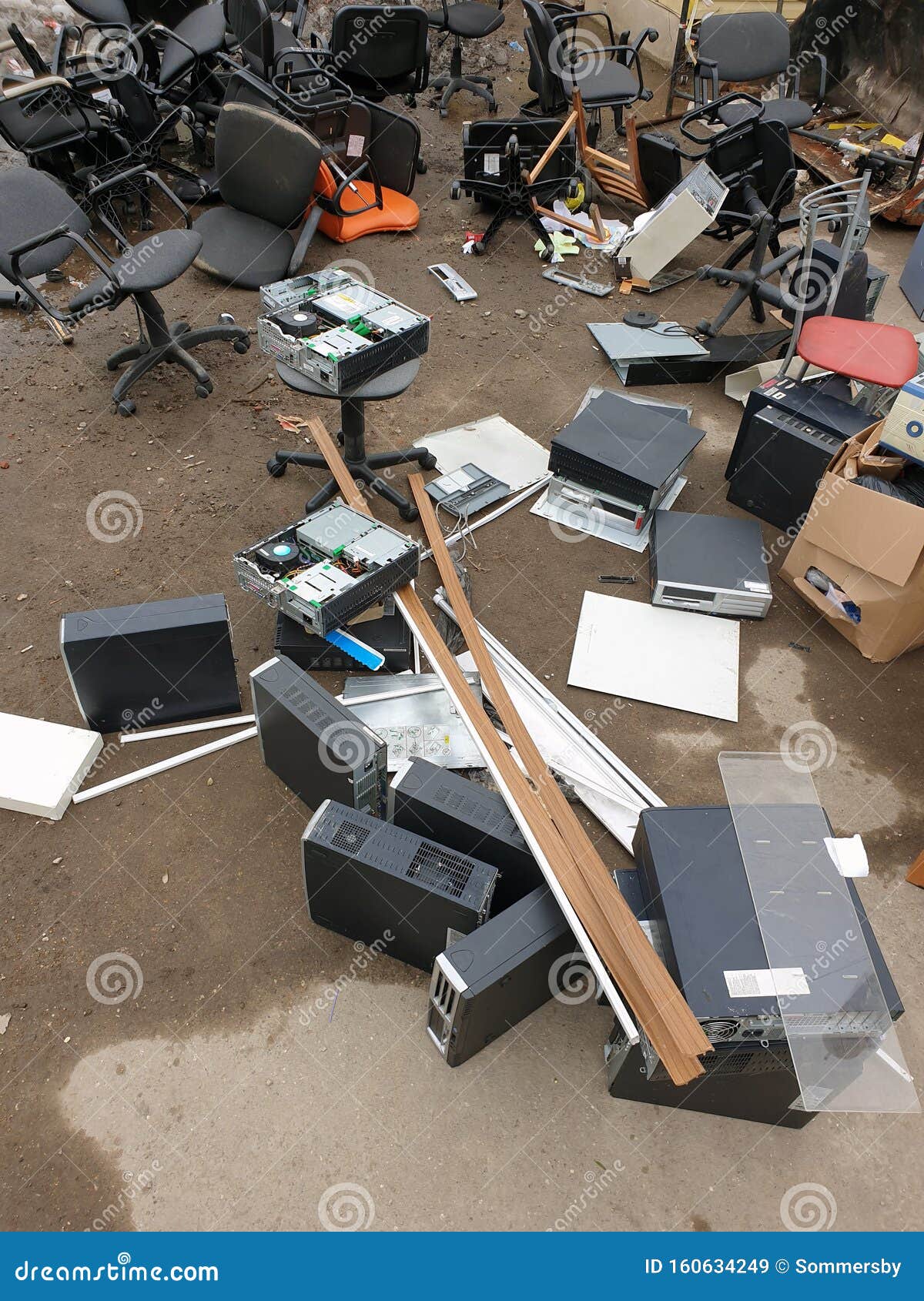 Discarded Obsolete System Units from Computers with Old Office Chairs ...