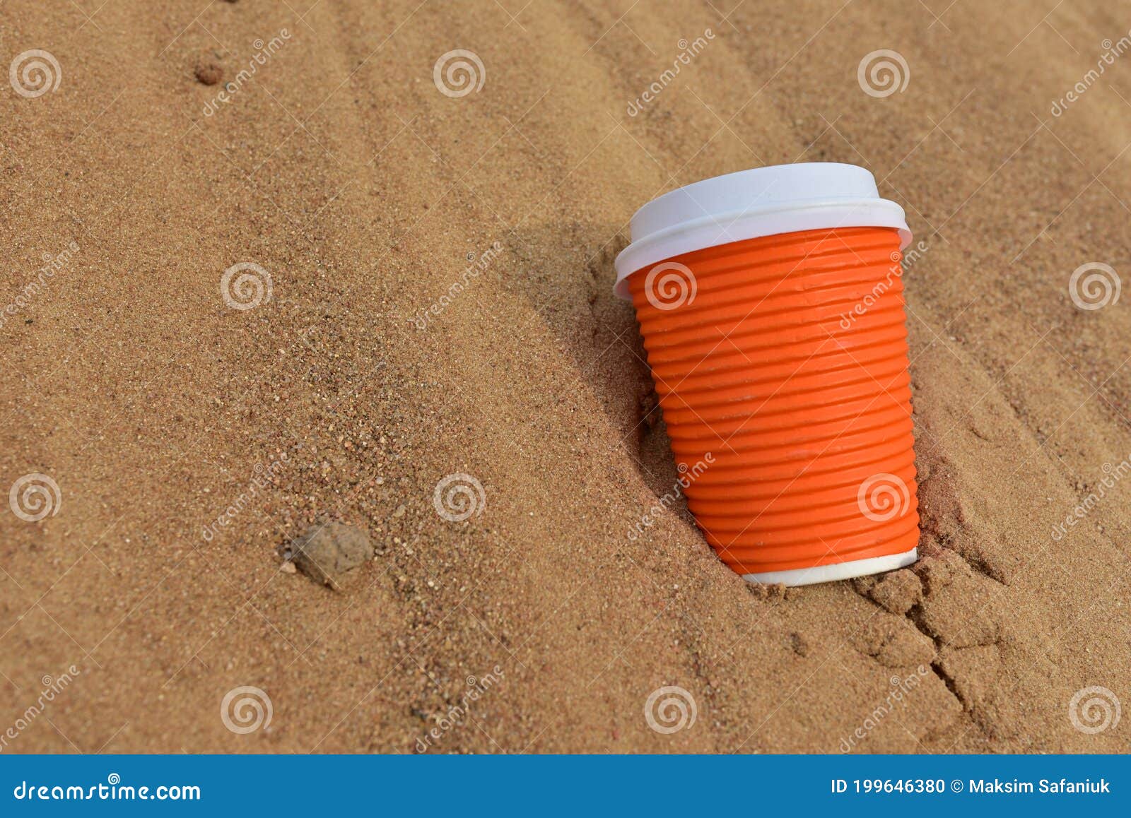 Discarded Paper Coffee Cup on Sand at Beach. Disposable Coffee Cup on ...
