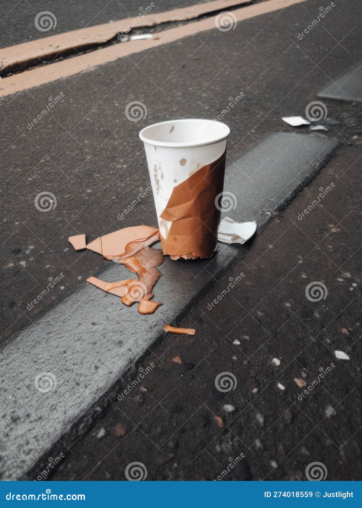 A Discarded Paper Cup Torn and Stained Lying in the Street. Stock Image ...