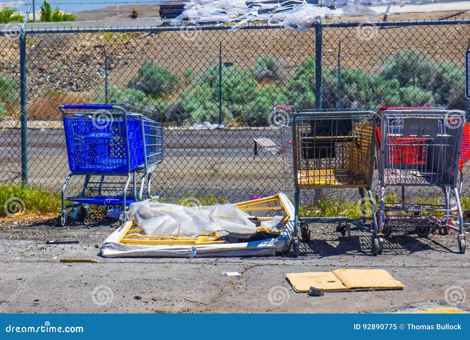Discarded Shopping Carts stock image. Image of fence - 92890775