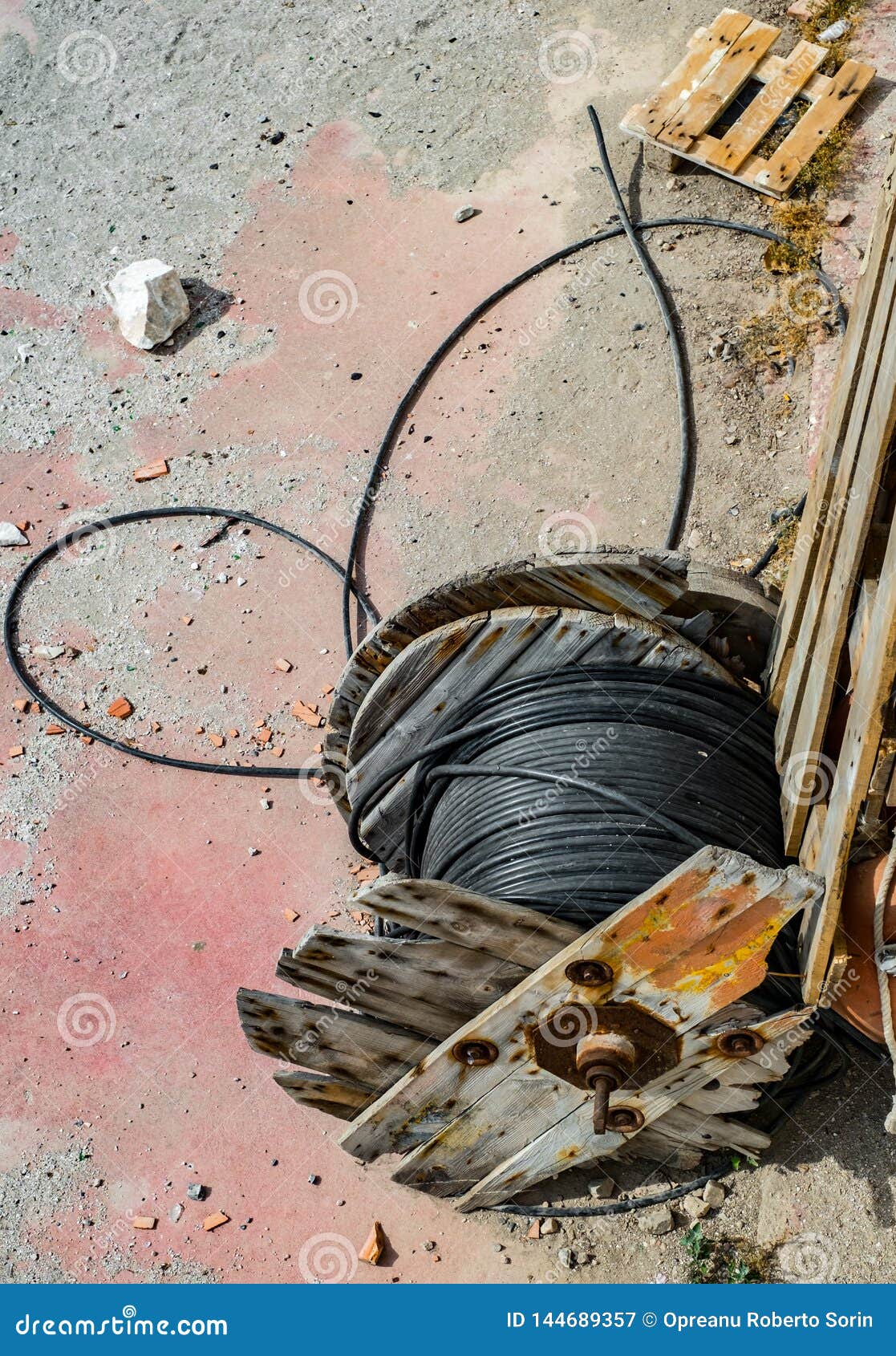Discarded Wooden Coils of Electric Cable Stock Image - Image of ...