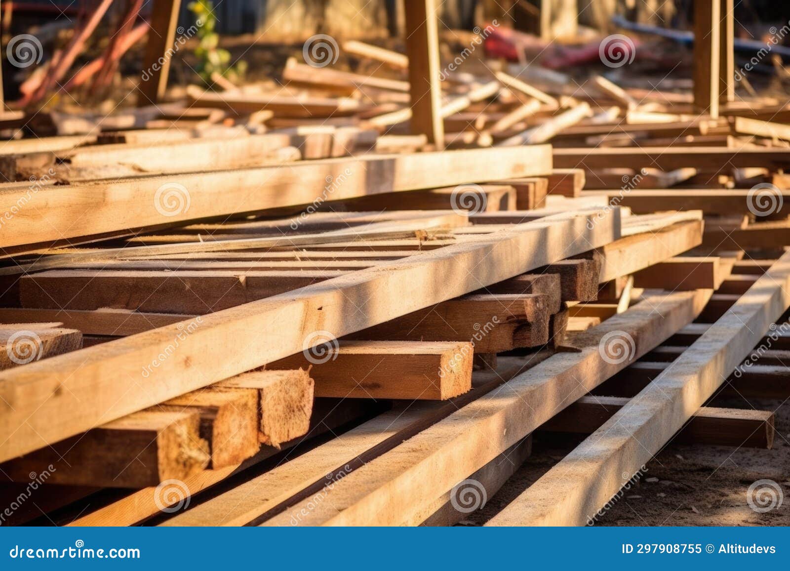 Discarded Wooden Construction Beams Ready for Reuse Stock Image - Image ...