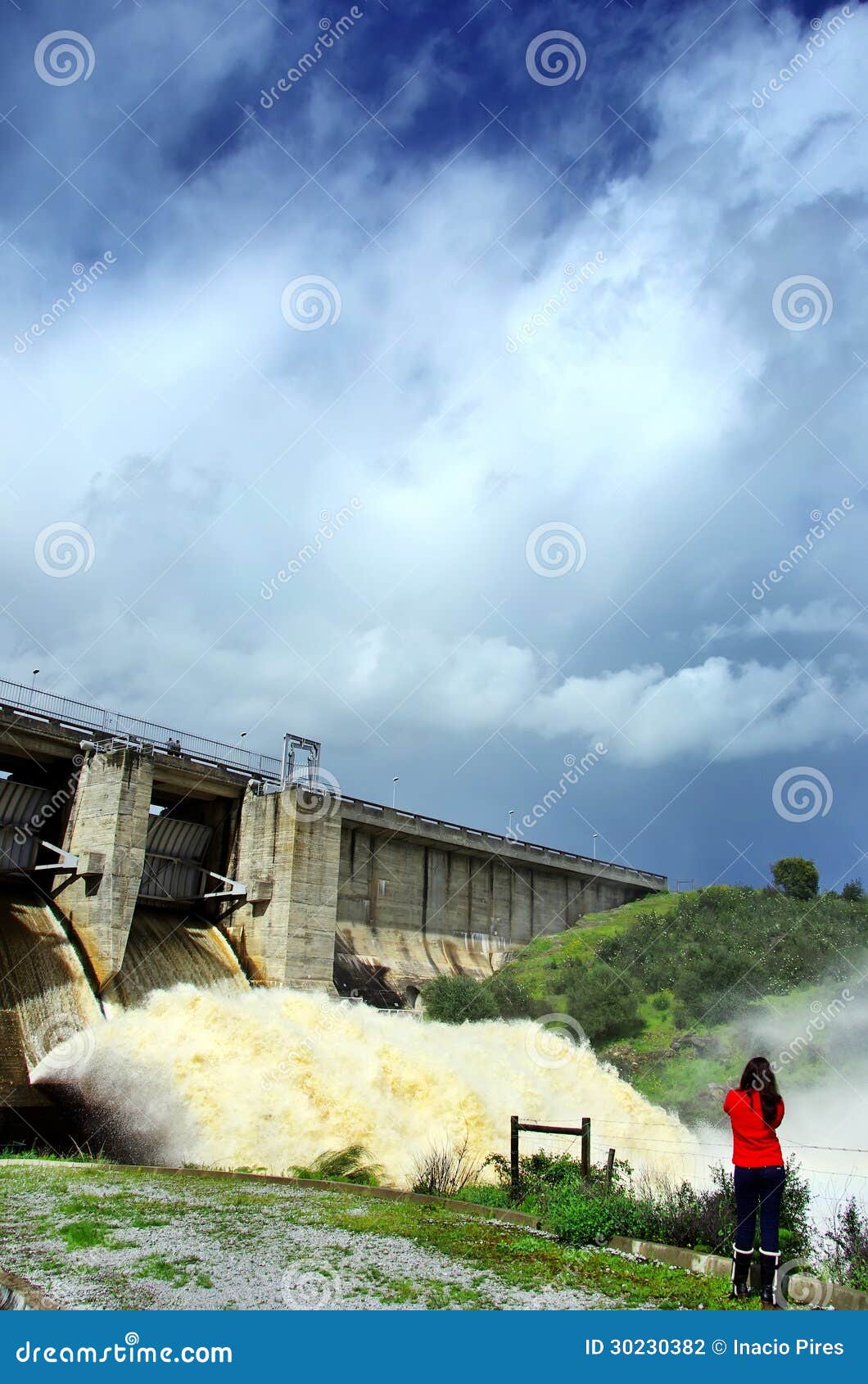 Discharge of water on dam stock photo. Image of floodgates - 30230382