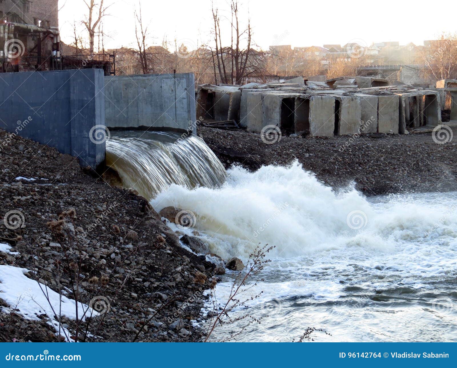 Discharge of Water on a Rural Dam Stock Photo - Image of rural, relief ...
