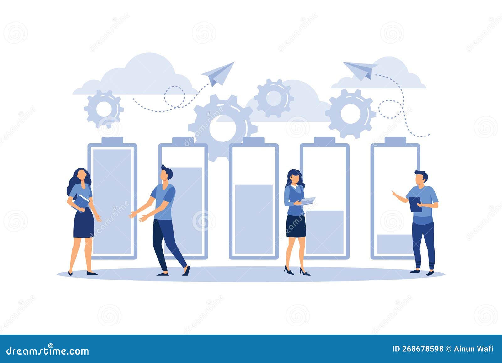 Discharged Power Sources Concept. Man And Woman Near Smartphone Screen ...
