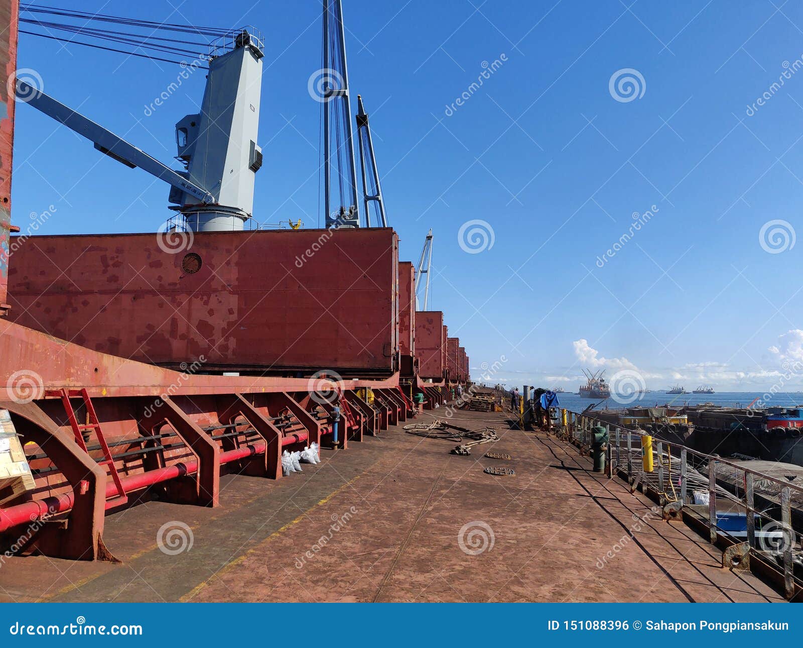 Discharging or Loading Operation on Bulk Ship Stock Photo - Image of ...