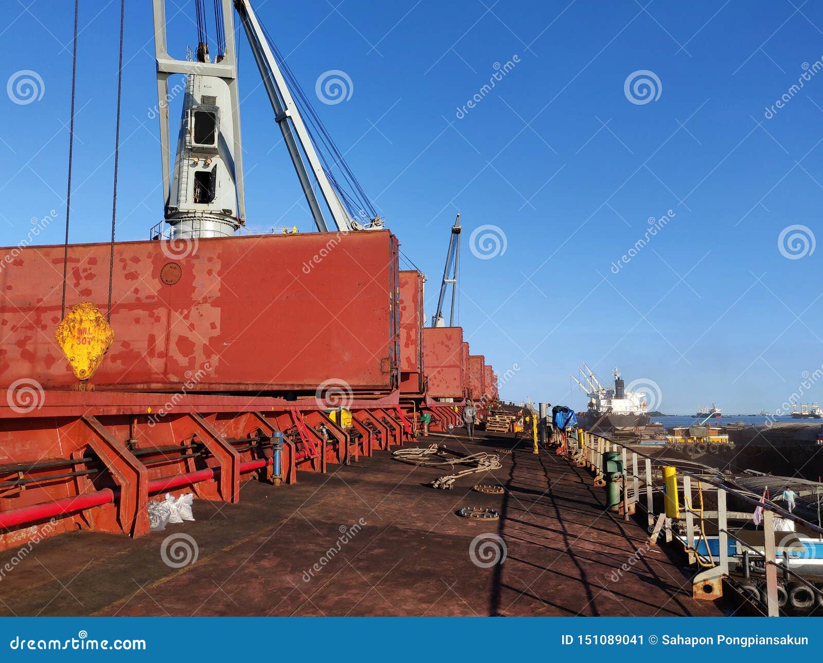 Discharging or Loading Operation on Bulk Ship Stock Image - Image of ...