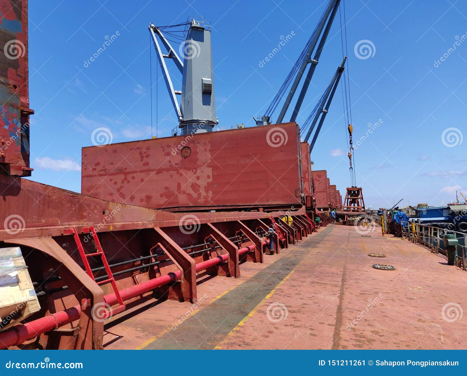 Discharging or Loading Operation on Bulk Ship Stock Image - Image of ...