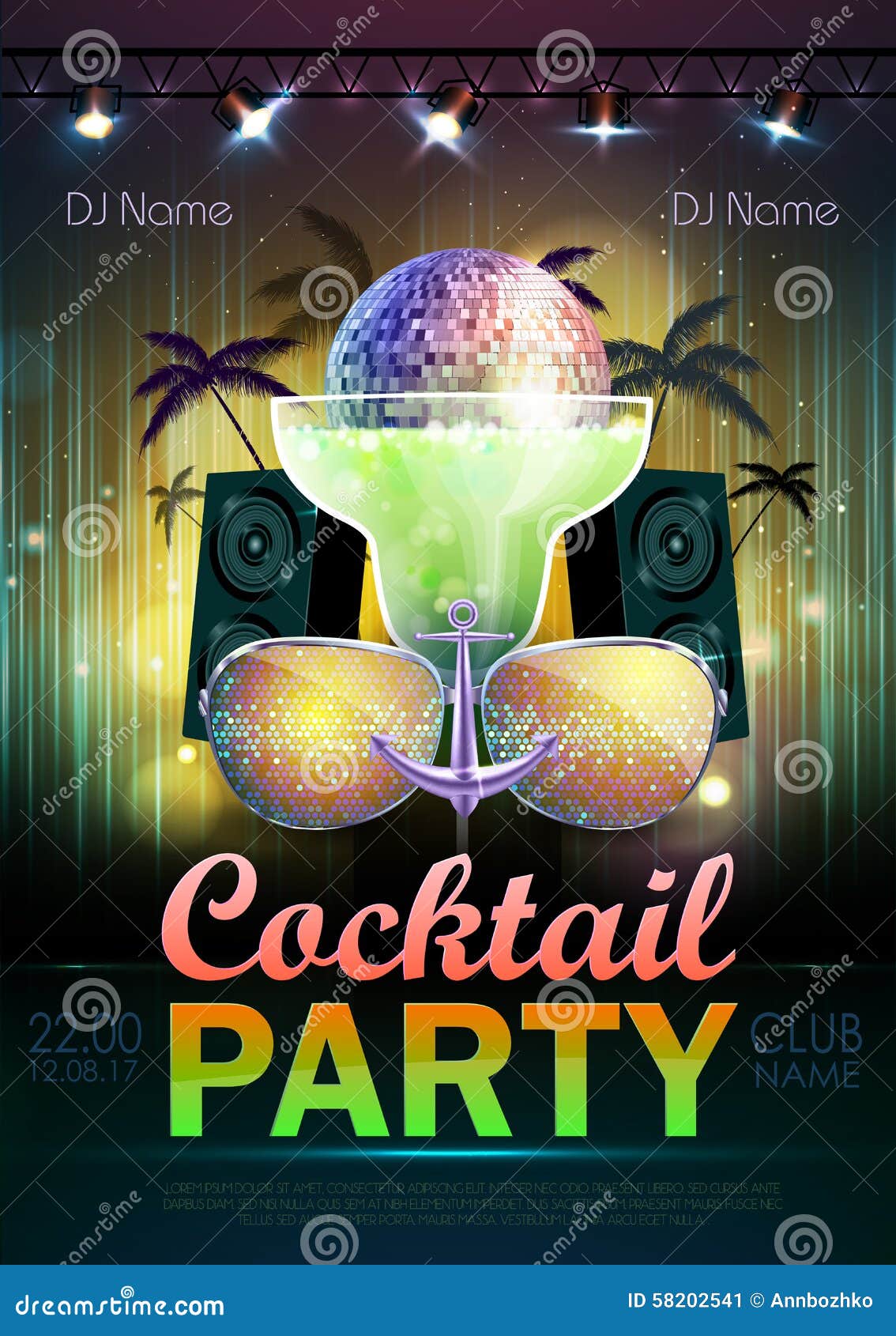 Disco Ball Background. Disco Cocktail Party Poster Stock Vector ...