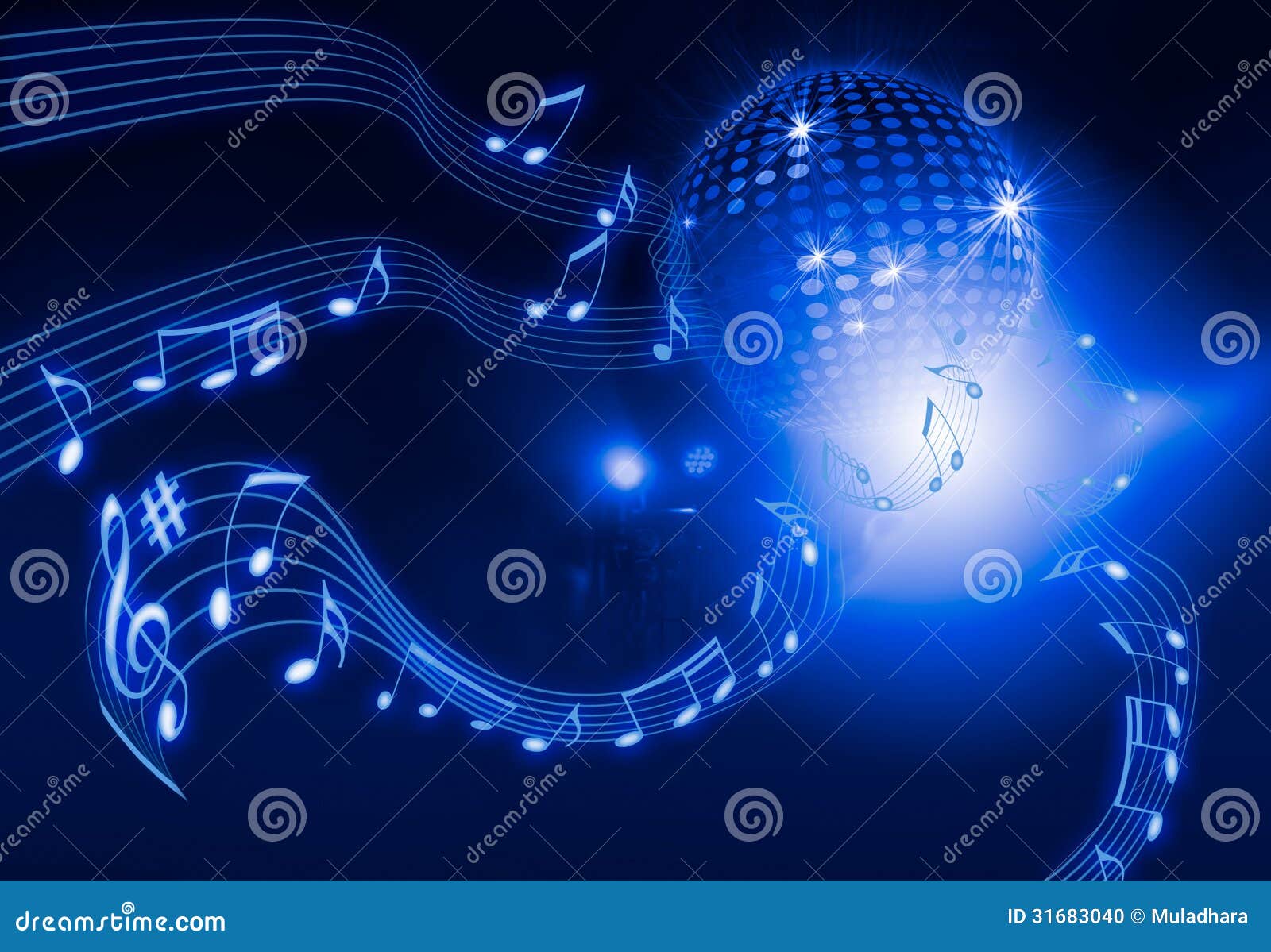 Disco Ball on Blue Background Stock Illustration - Illustration of ...
