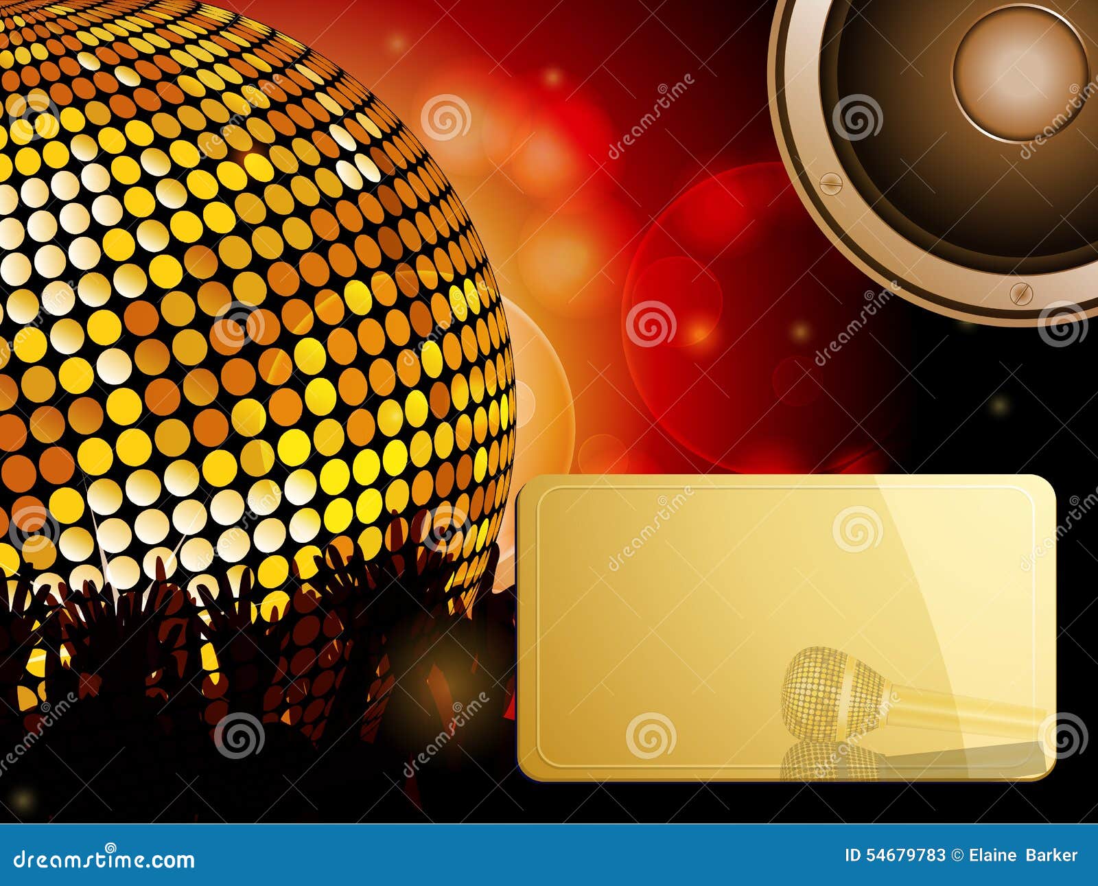 Disco Ball and Crowd with Speaker and Message Stock Illustration ...
