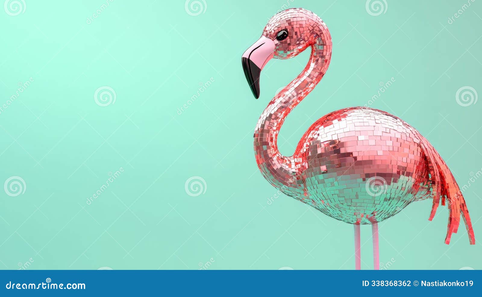 Disco Ball Flamingo on Mint Green Background Stock Photo - Image of ...