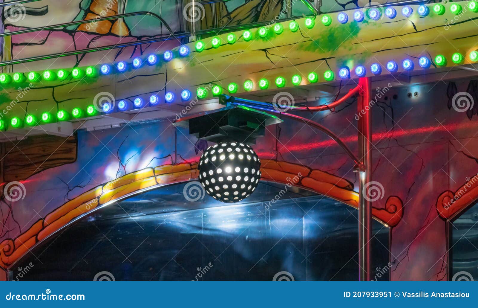 Disco ball at a funfair. stock image. Image of bright - 207933951