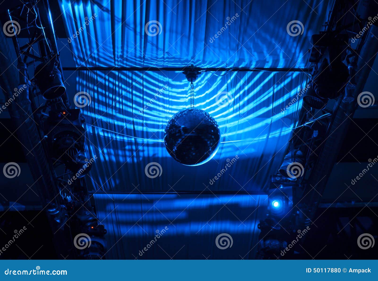 Disco Ball Hanging at Ceiling with Blue Lights Stock Photo - Image of ...