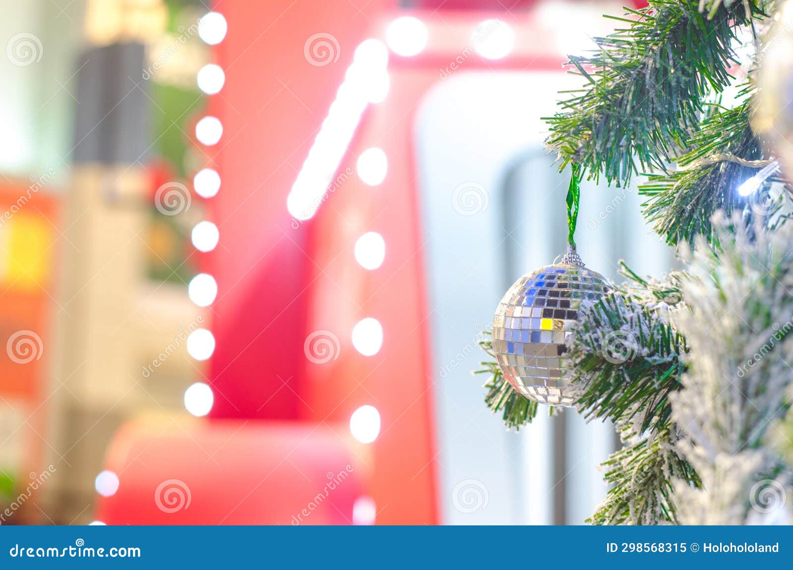 Disco Ball Hanging on Christmas Tree Stock Image - Image of celebration ...