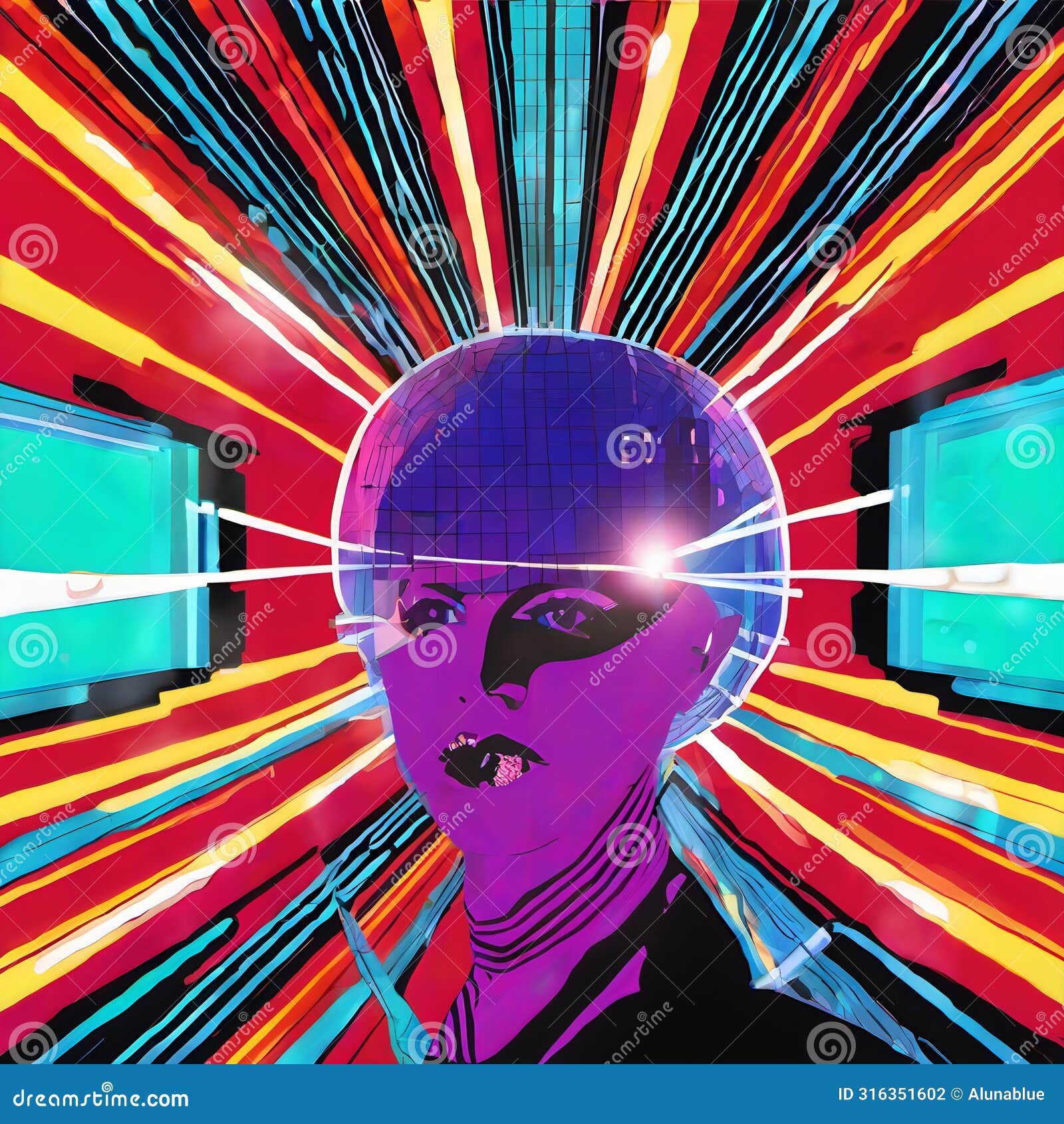 Disco Ball Head Reflection Amidst Vivid Psychedelic Light Rays Stock ...